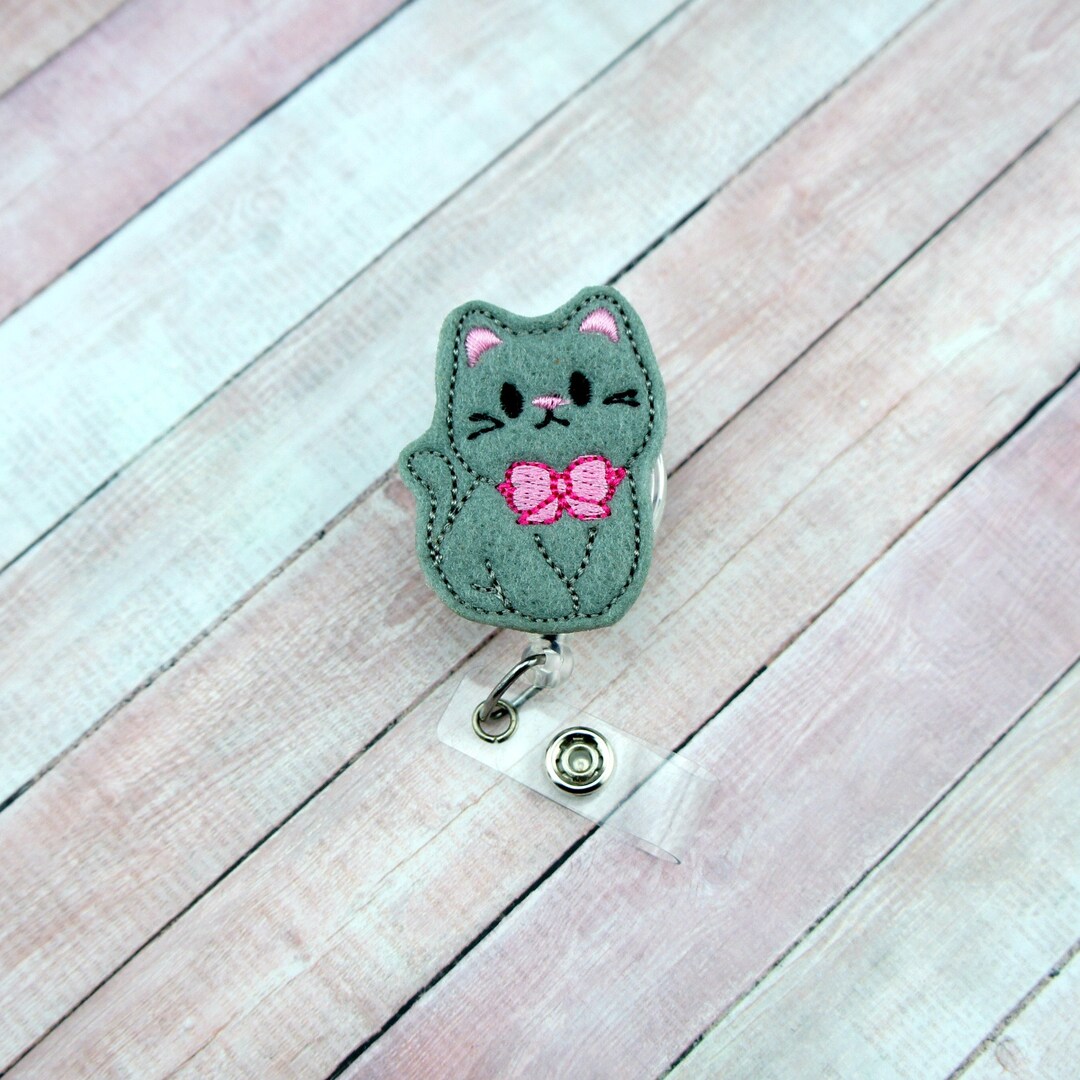Cat Badge Reel- Animal Badge Clip - Kitty Badge Reel- Retractable ID ...