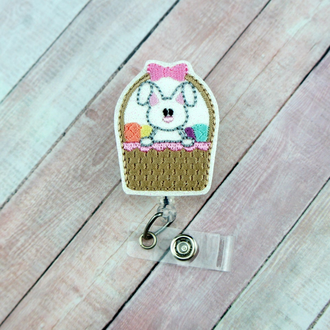 Easter Basket Badge Reel, Spring Badge Reel, Bunny Badge Holder ...