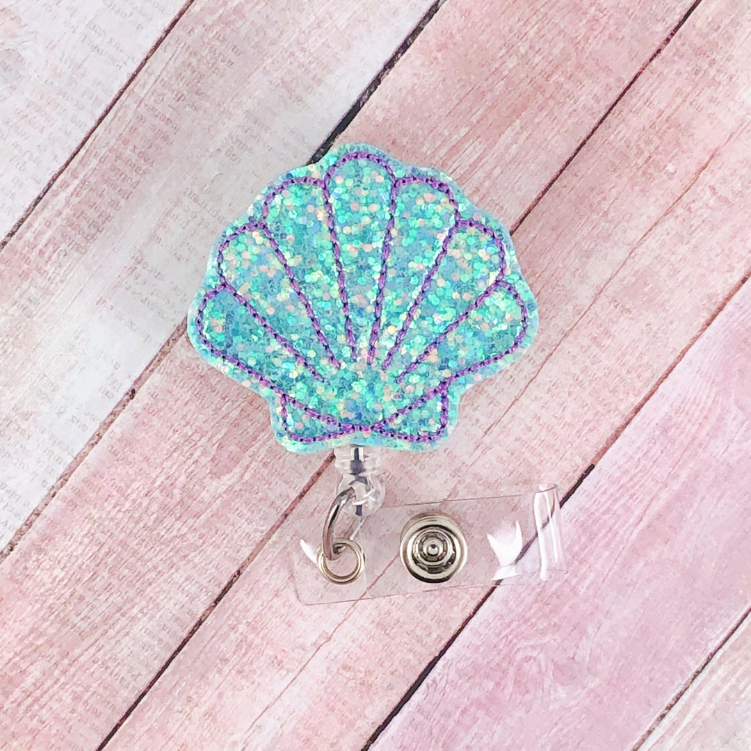 Glittery Seashell Badge Reel Badge Reel Badge Holder Lanyard Summer ...