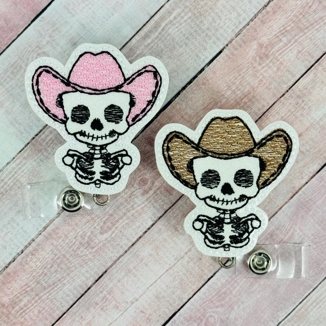 Skeleton Cowboy Badge Reel, Nurse ID Badge Holder, Badge Clip, Funny ...