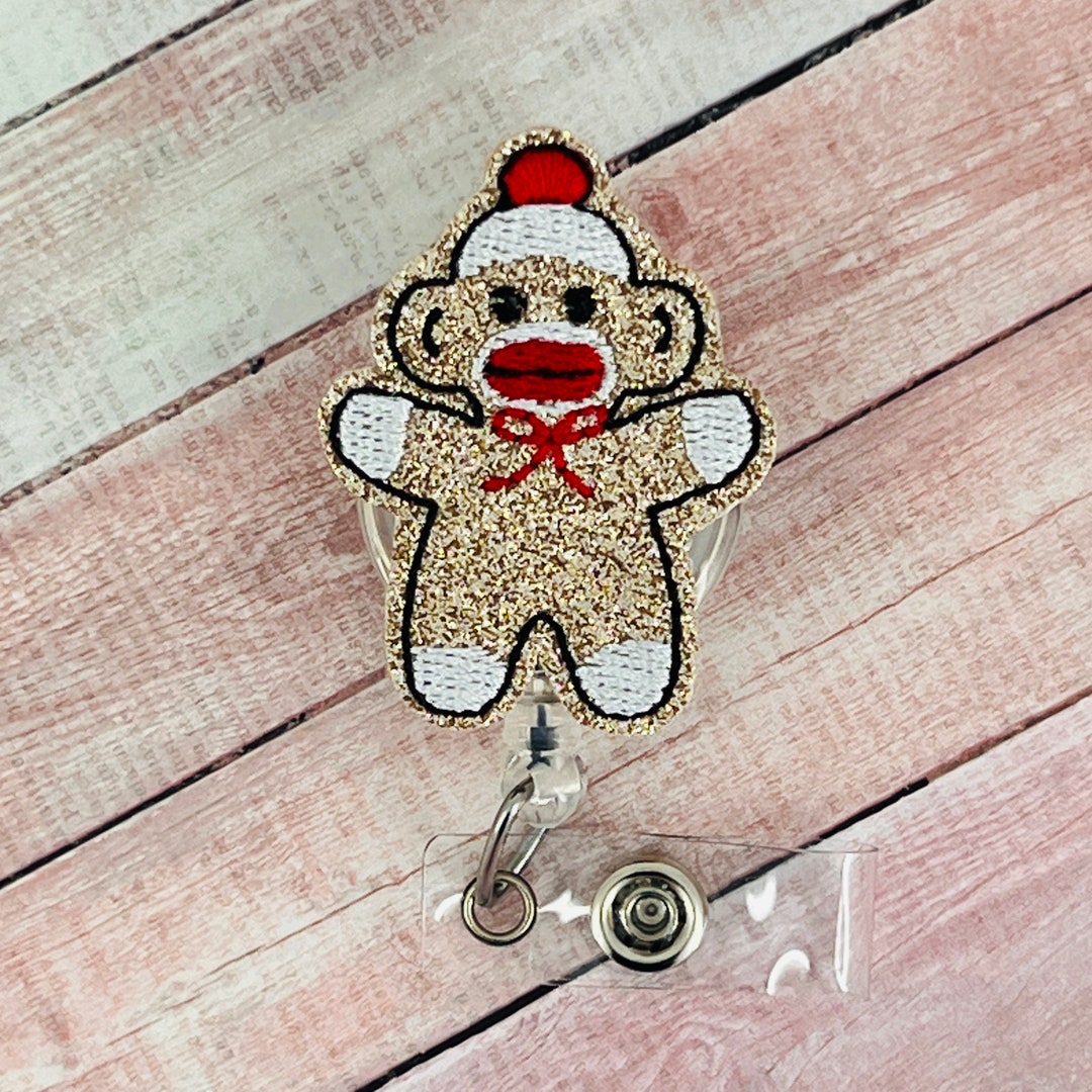 Sock Monkey Badge Reel, Nurse Gift, Monkey Badge Holder, Monkey Lanyard ...