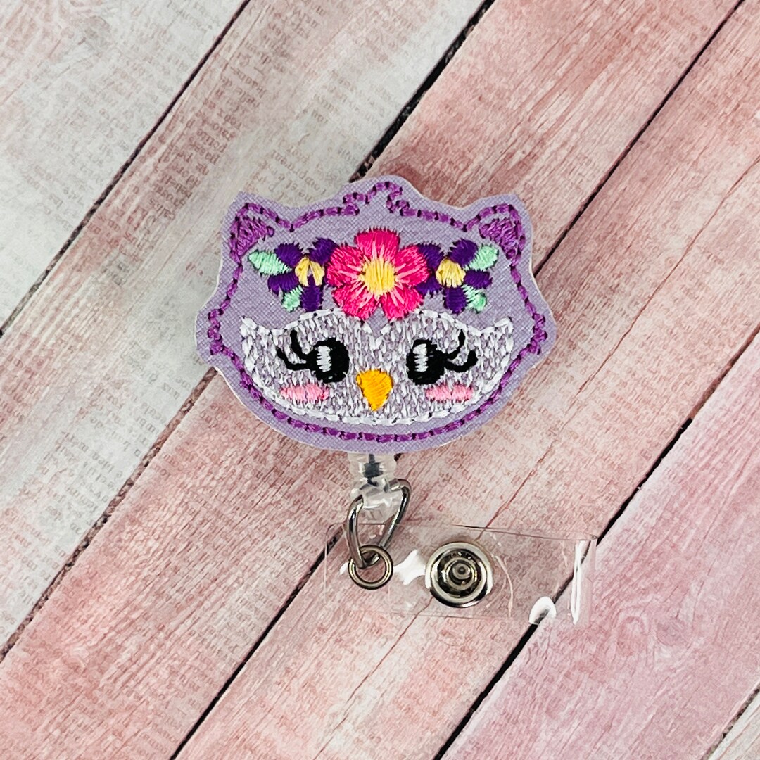 Flower Owl Badge Reel - Cute Badge Clip - Retractable ID Badge Holder ...