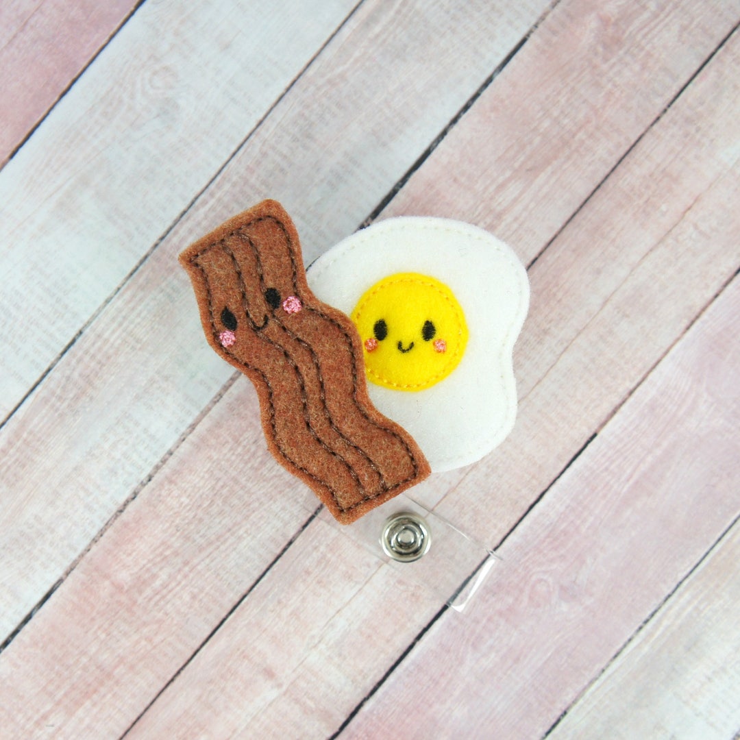 Eggs and Bacon Badge Reel, Felt Badge Reel, Retractable ID Badge Holder ...