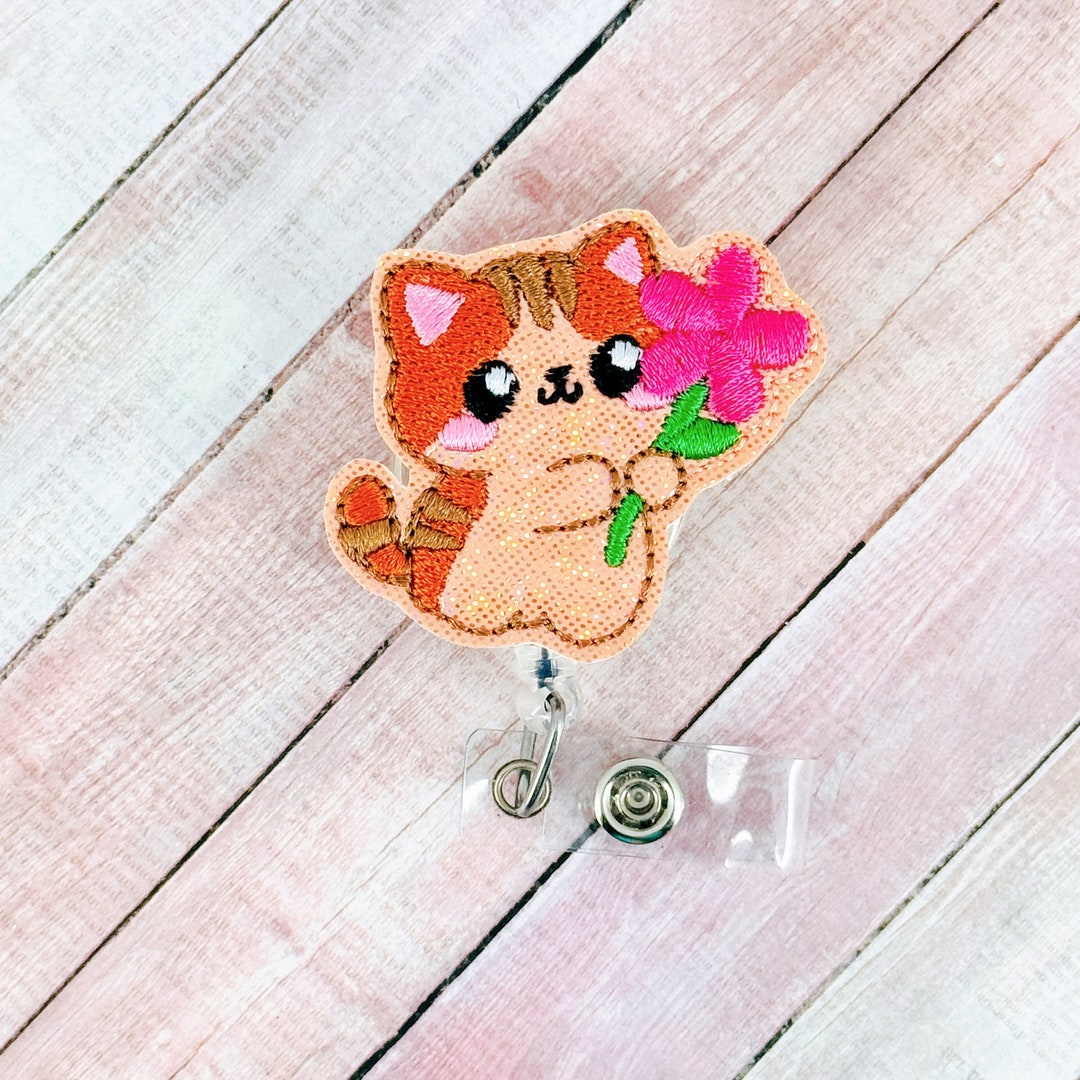Cute Kitty Badge Holder, Cat ID Badge Holder, Badge Clip, Summer Badge ...