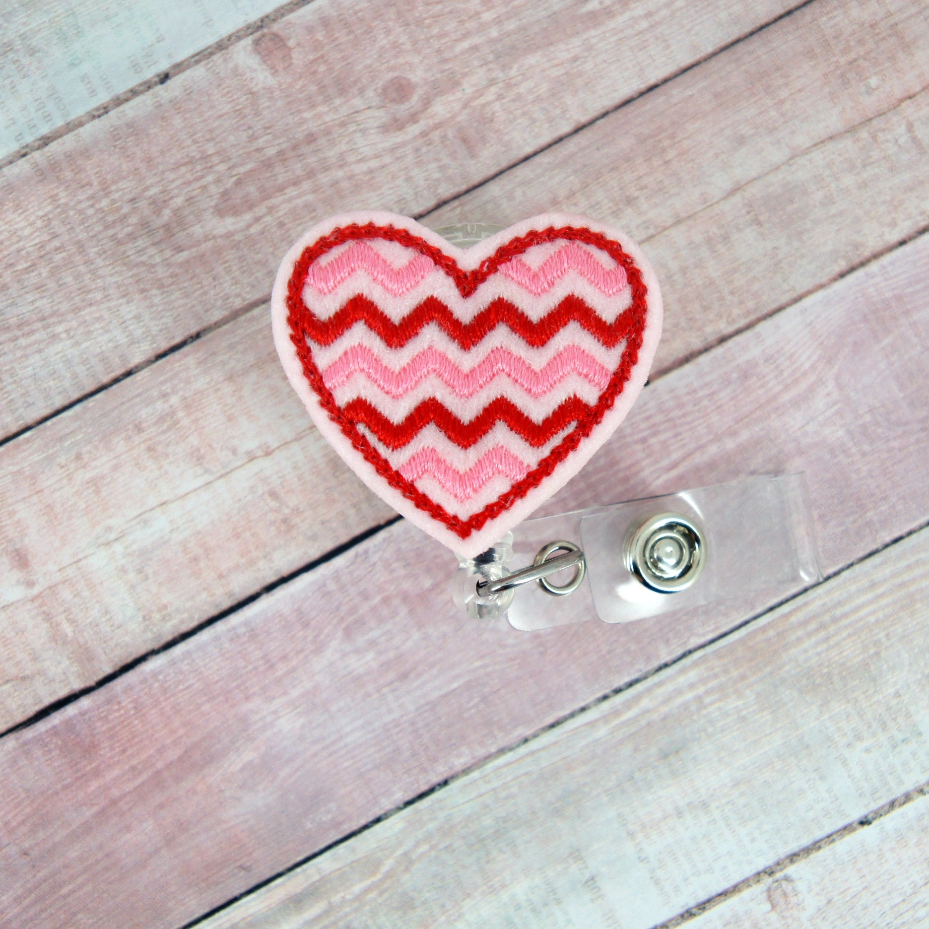 Valentine's Day Badge Reel, Chevron Heart Badge Reel, Retractable ID ...