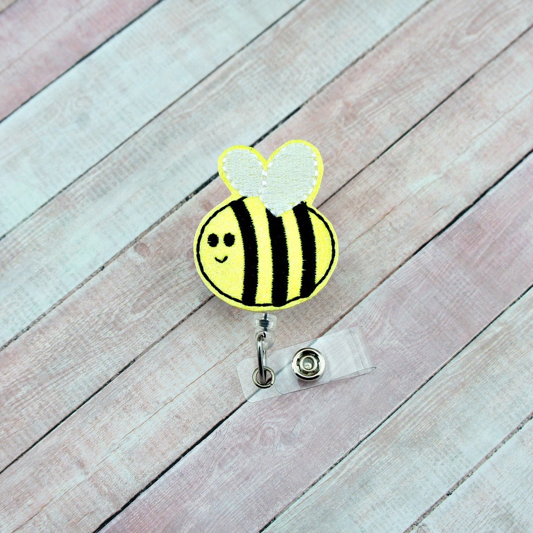 Glitter Bumble Bee Badge Reel - Bumble Bee Badge - Badge Reel - Badge ...