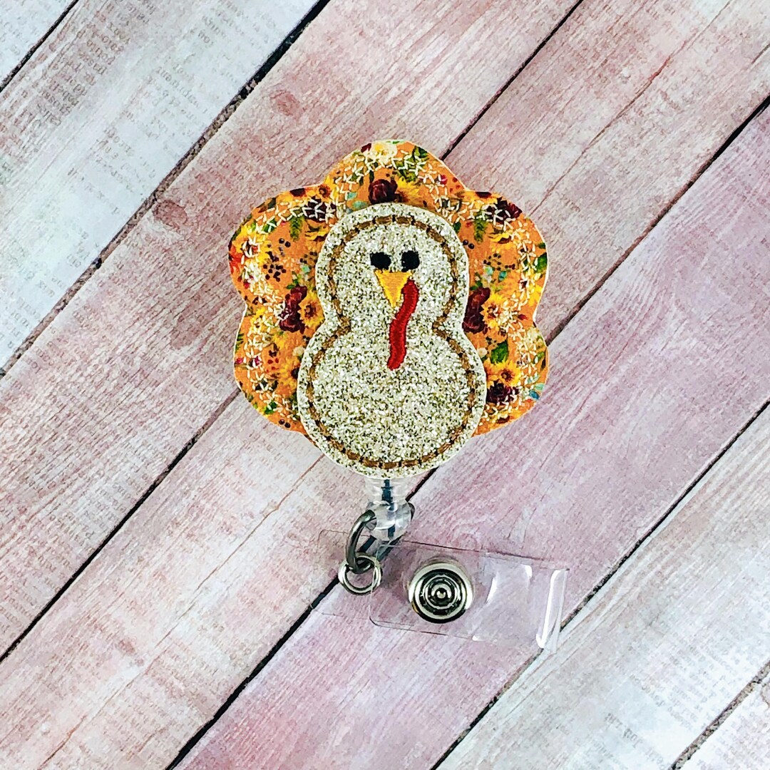 Turkey Badge Reel, Thanksgiving Badge Holder, ID Badge, Fall Badge Reel ...