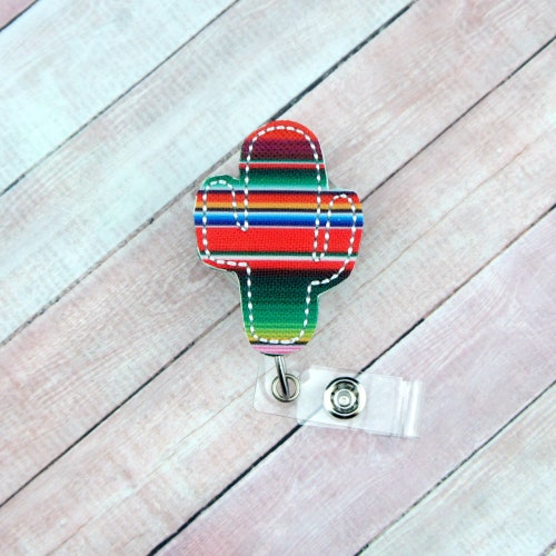 Serape Cactus Badge Reel Badge Holder Cinco De Mayo Badge - Etsy