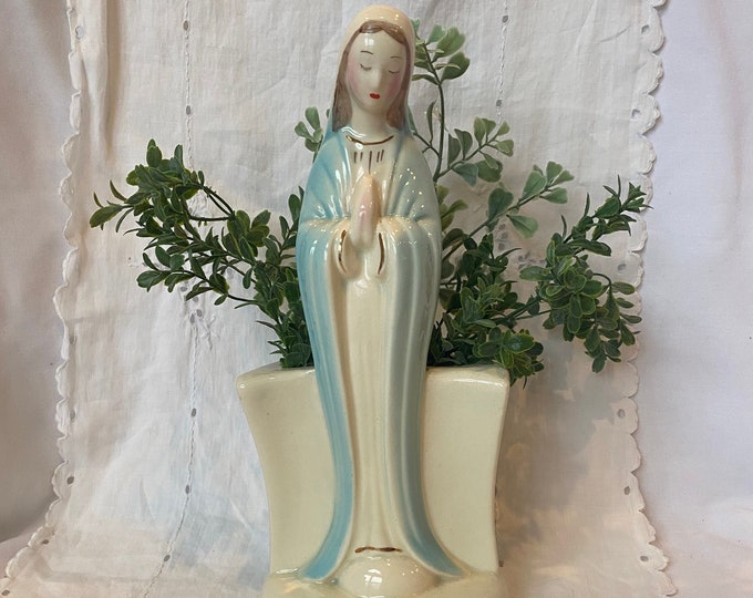 Vintage 1950's, Virgin Mary Ceramic Standing Praying Indoor Planter ...