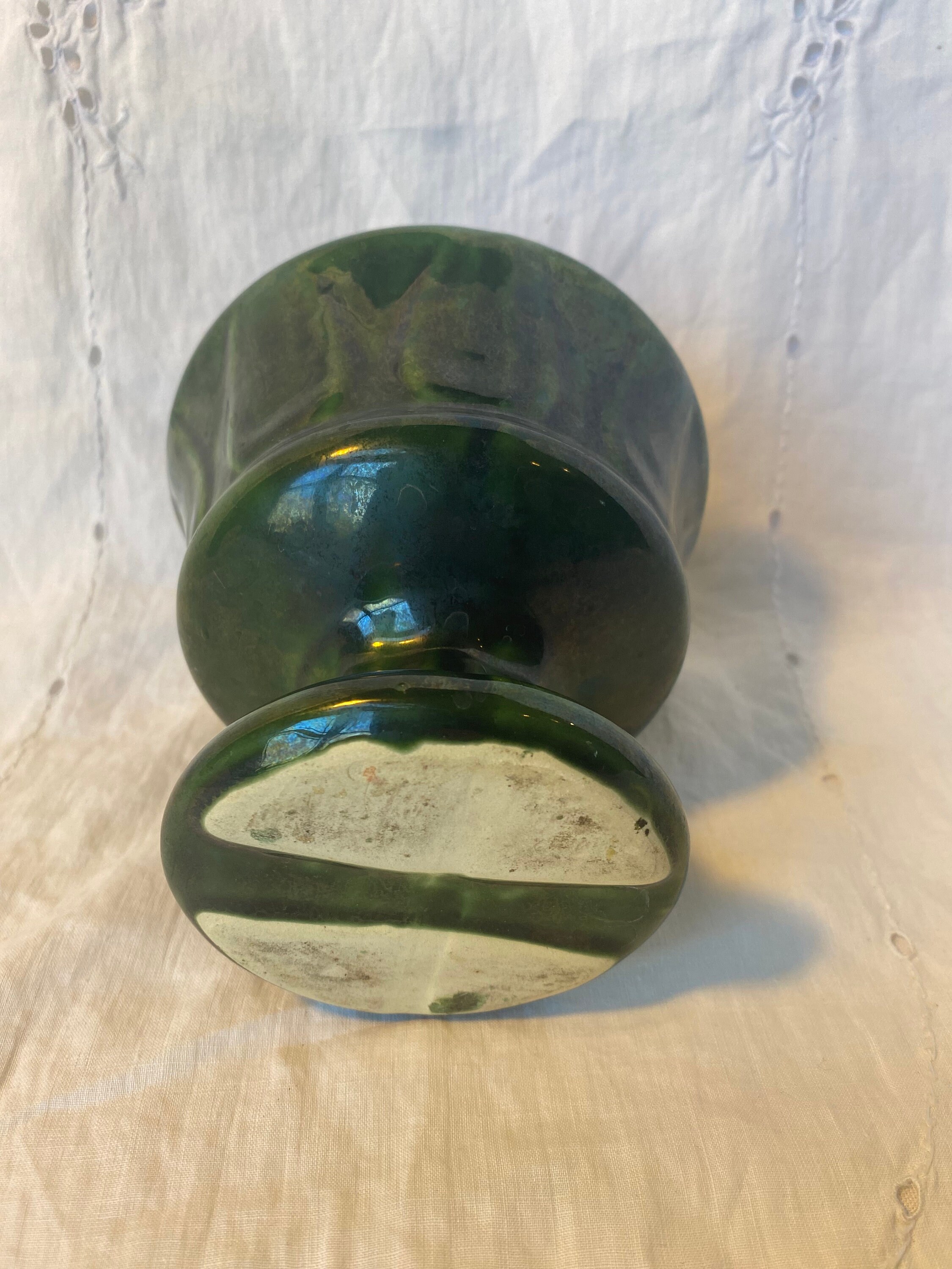Vintage MCM Dark Green Pottery Pedestal Planter, Collectible Pottery ...