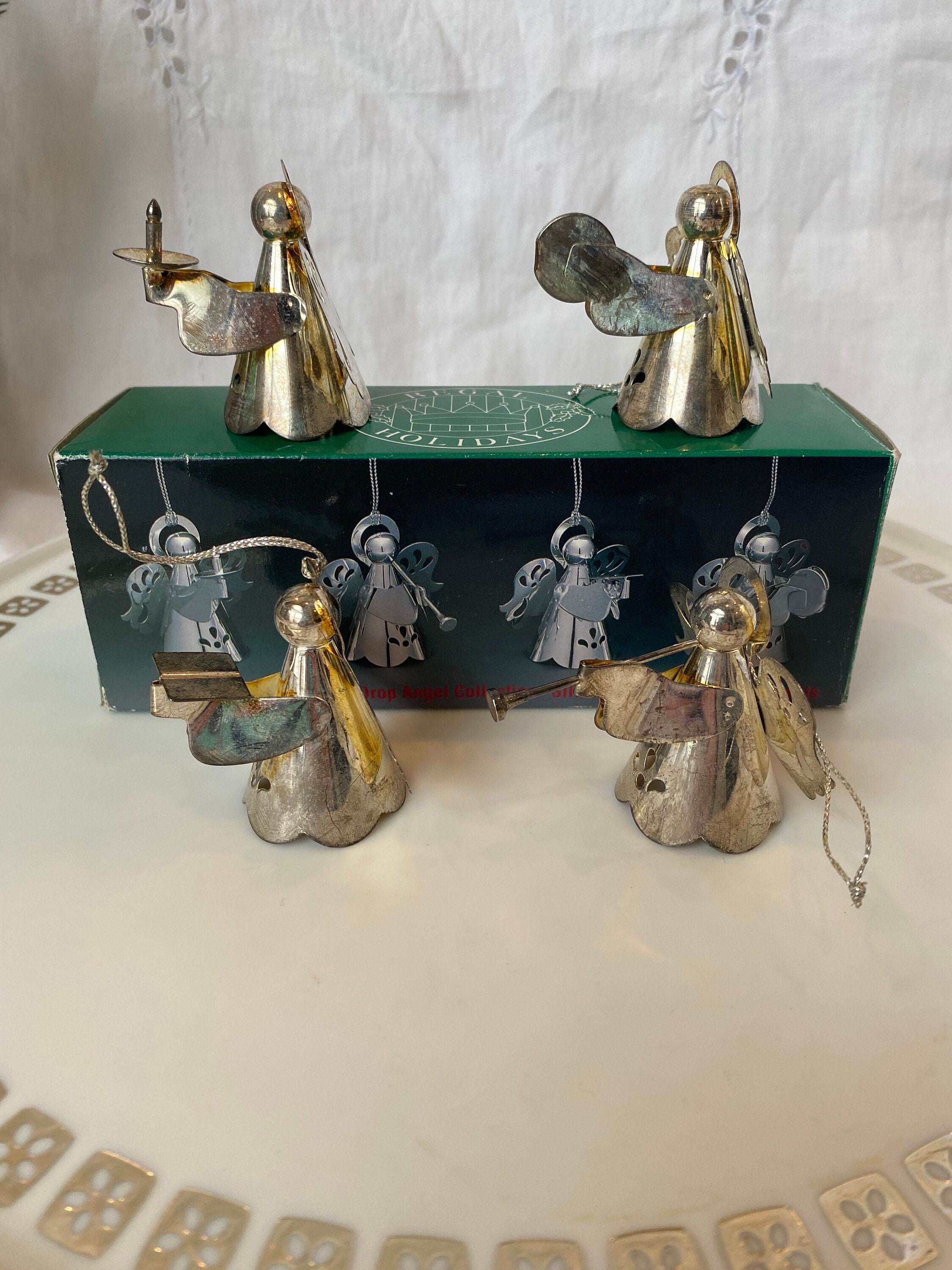 Set of 4 Angel Silver Plated Musical Figures Ornaments, Horn, Cymbals ...