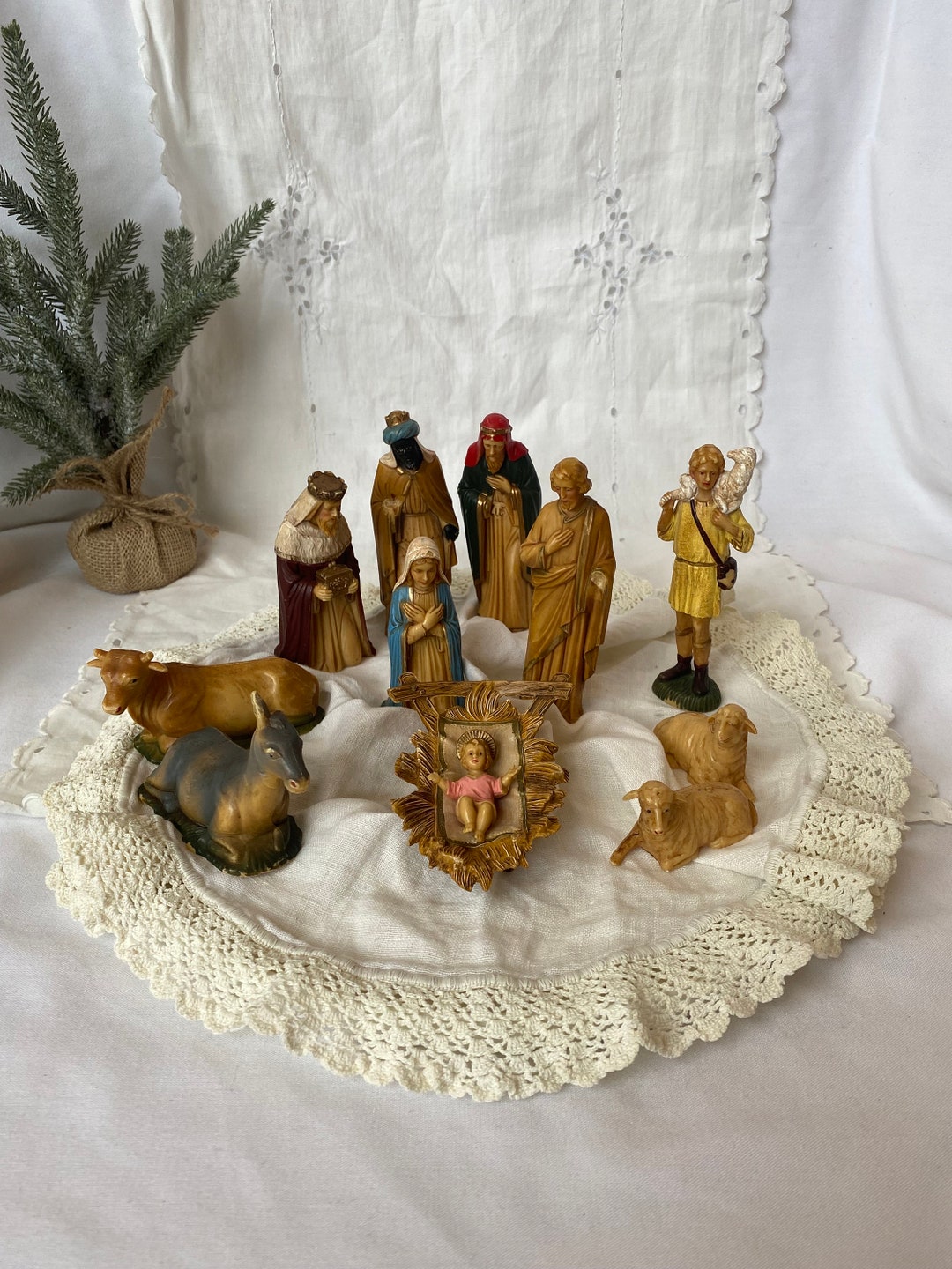 Vintage 12 Piece Nativity Art Plastic Set, Fontanini Italy & Hong Kong ...