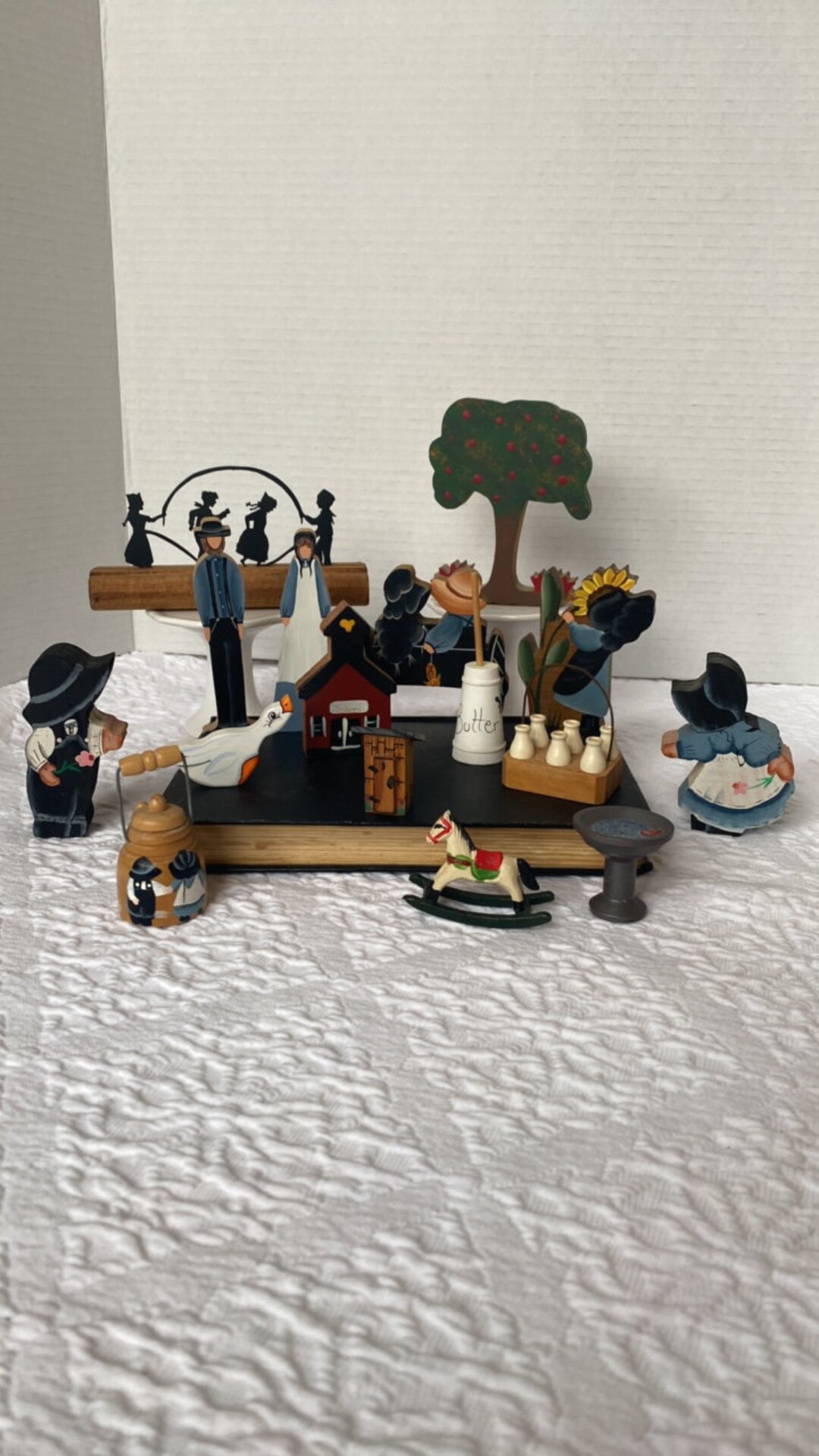Vintage 16 Piece Amish Wood Handcrafted & Painted Folkart Family ...