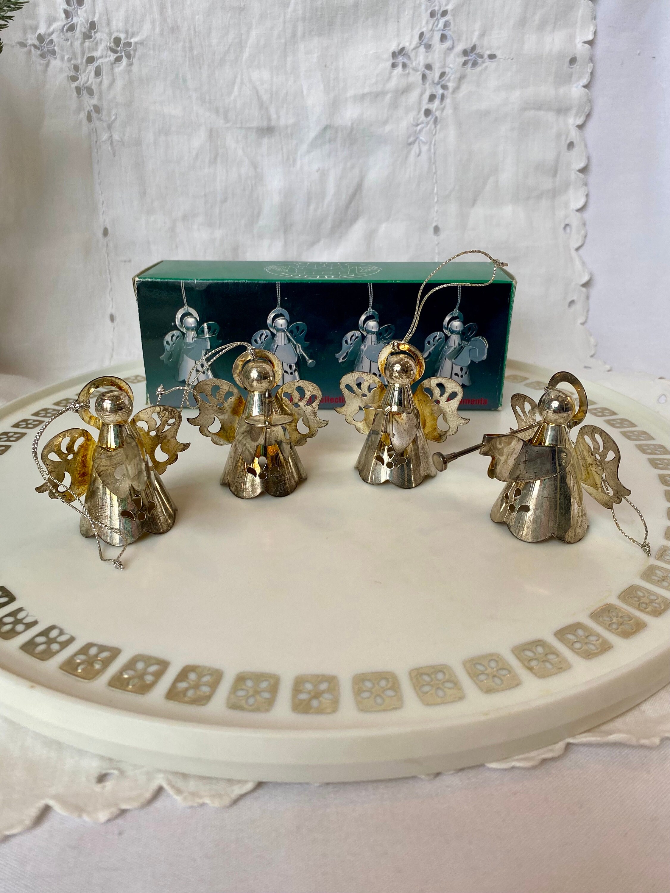Set of 4 Angel Silver Plated Musical Figures Ornaments, Horn, Cymbals ...