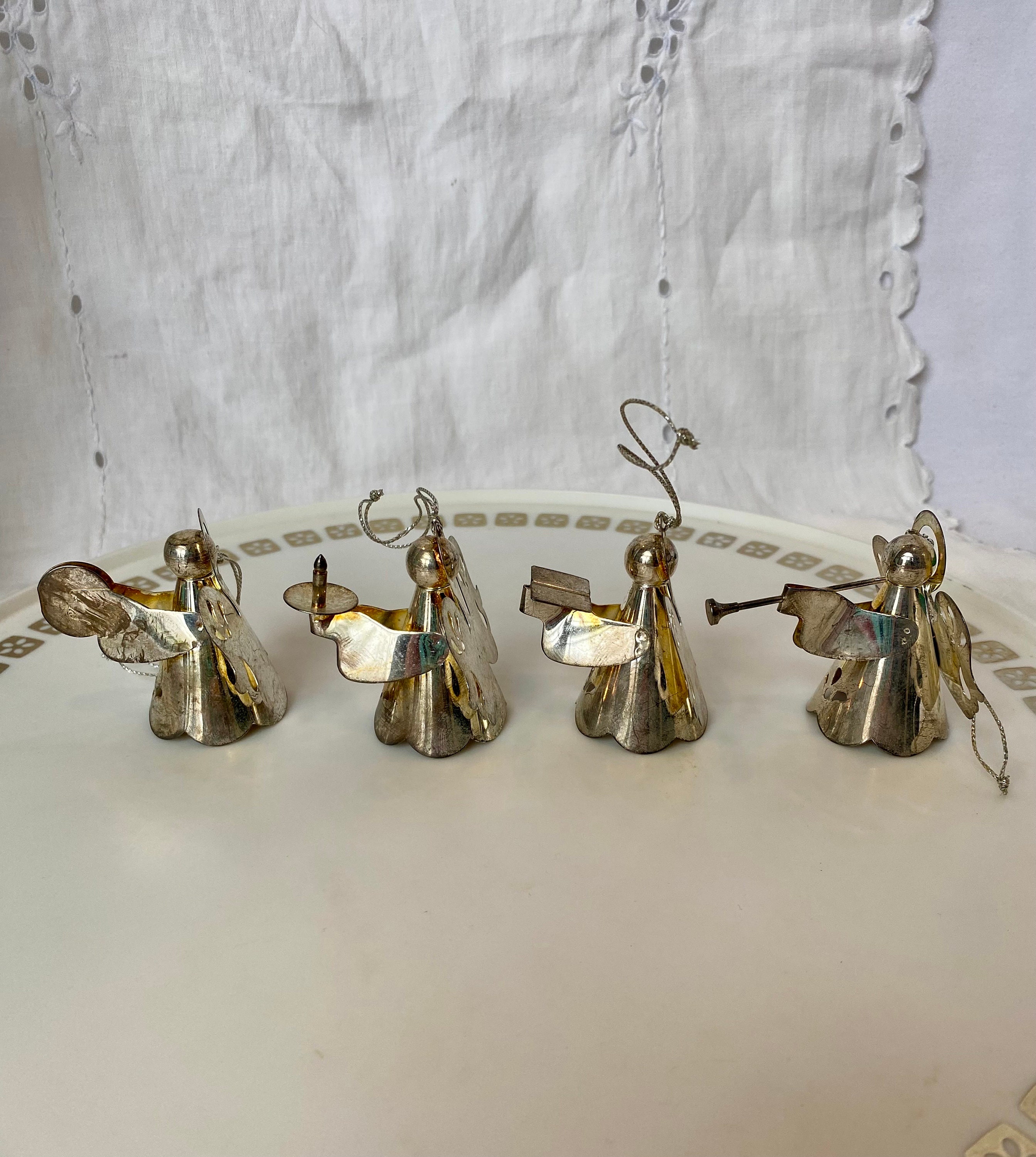 Set of 4 Angel Silver Plated Musical Figures Ornaments, Horn, Cymbals ...