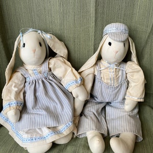 Vintage Muslin Bunny 20 Inch Rabbit Dolls Boy and Girl, Matching ...