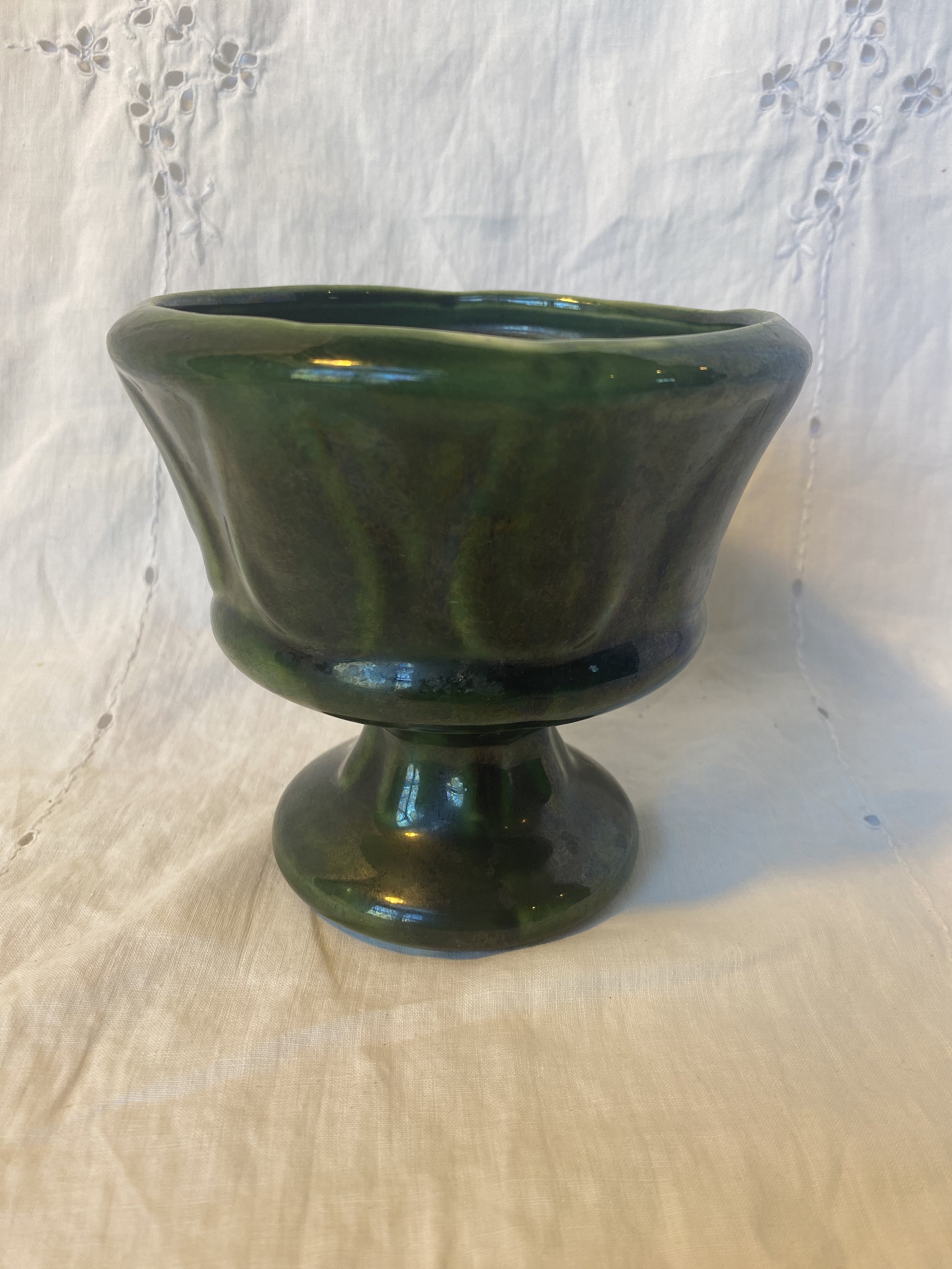 Vintage MCM Dark Green Pottery Pedestal Planter, Collectible Pottery ...