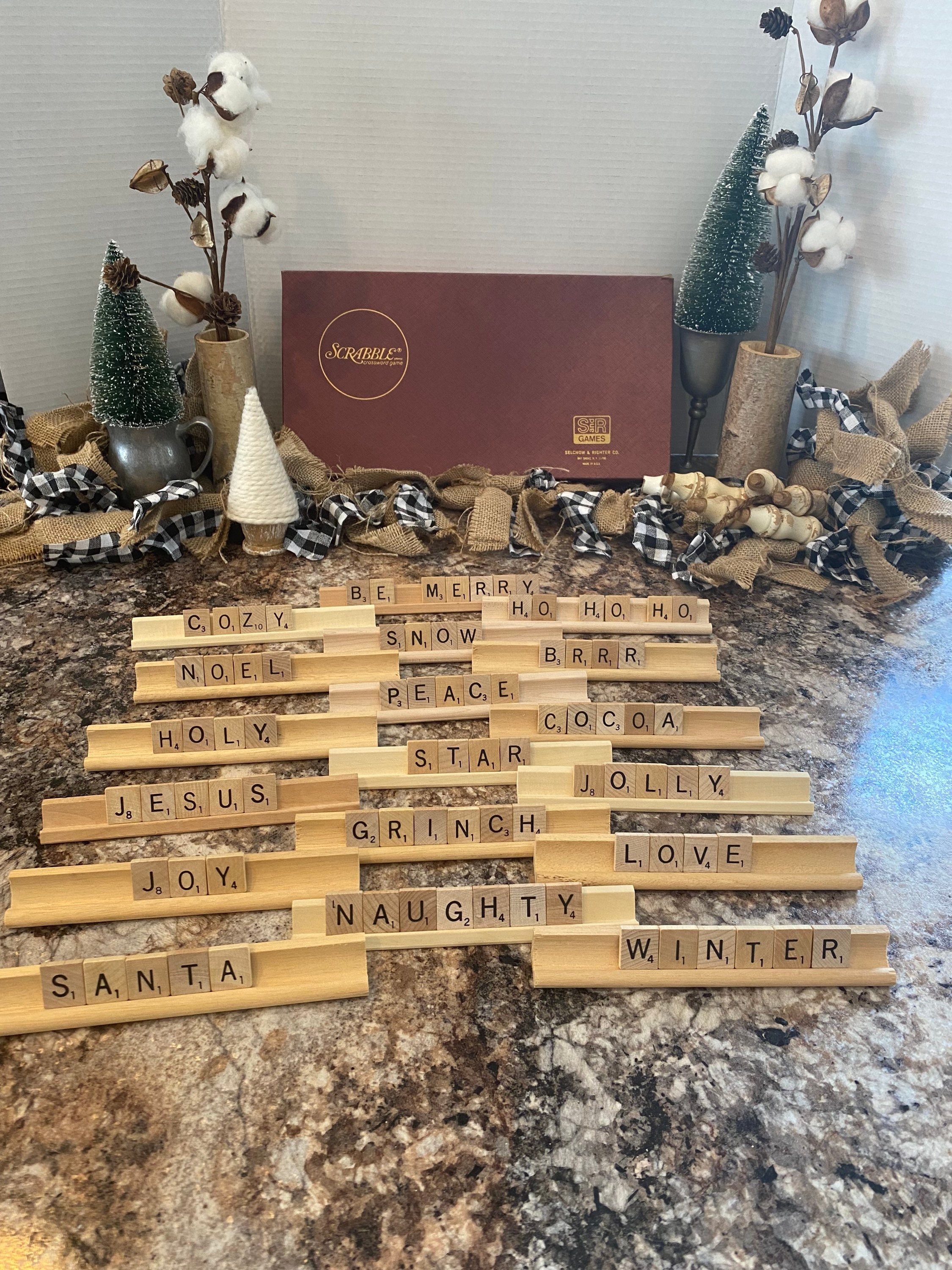 Vintage Wood Holiday Scrabble Tiles/ Christmas Scrabble Tile Decor ...