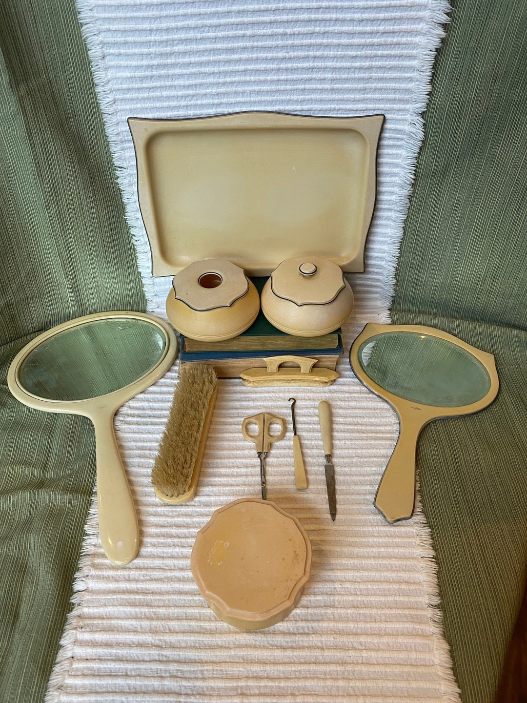 14 Piece Bakelite Celluloid Vanity Manicure Dresser Set Art Deco 1920 ...