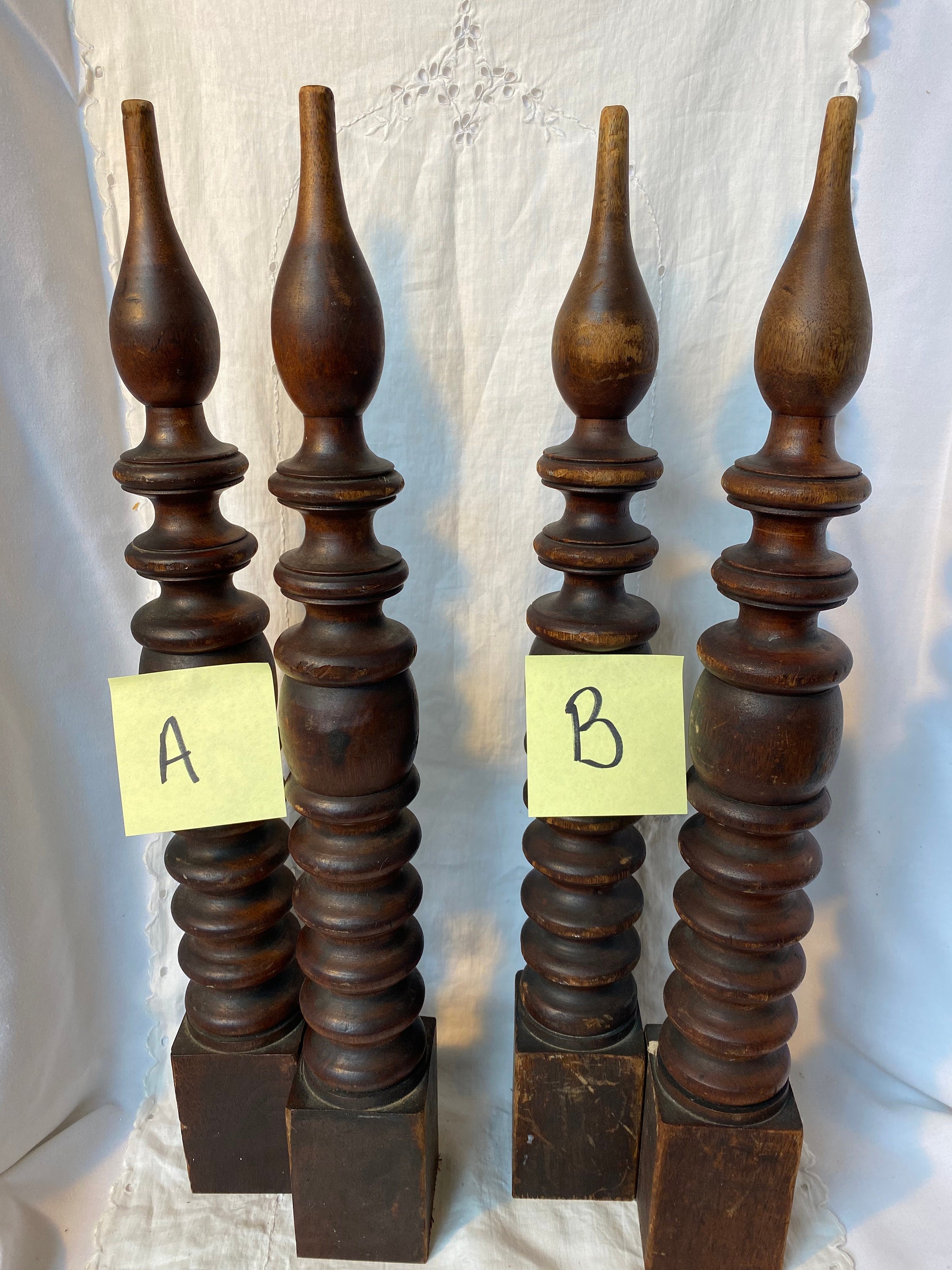 Pair (2) 24" Wood Finials Post Antique Heirloom Bobbin Spindle Bed ...