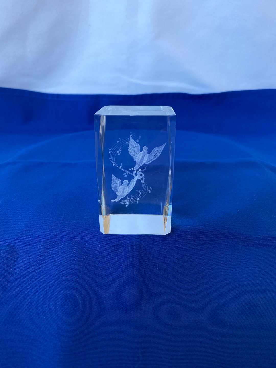 Musical Bird Glass Hologram 3D Paperweight With Doves, Musical Notes ...
