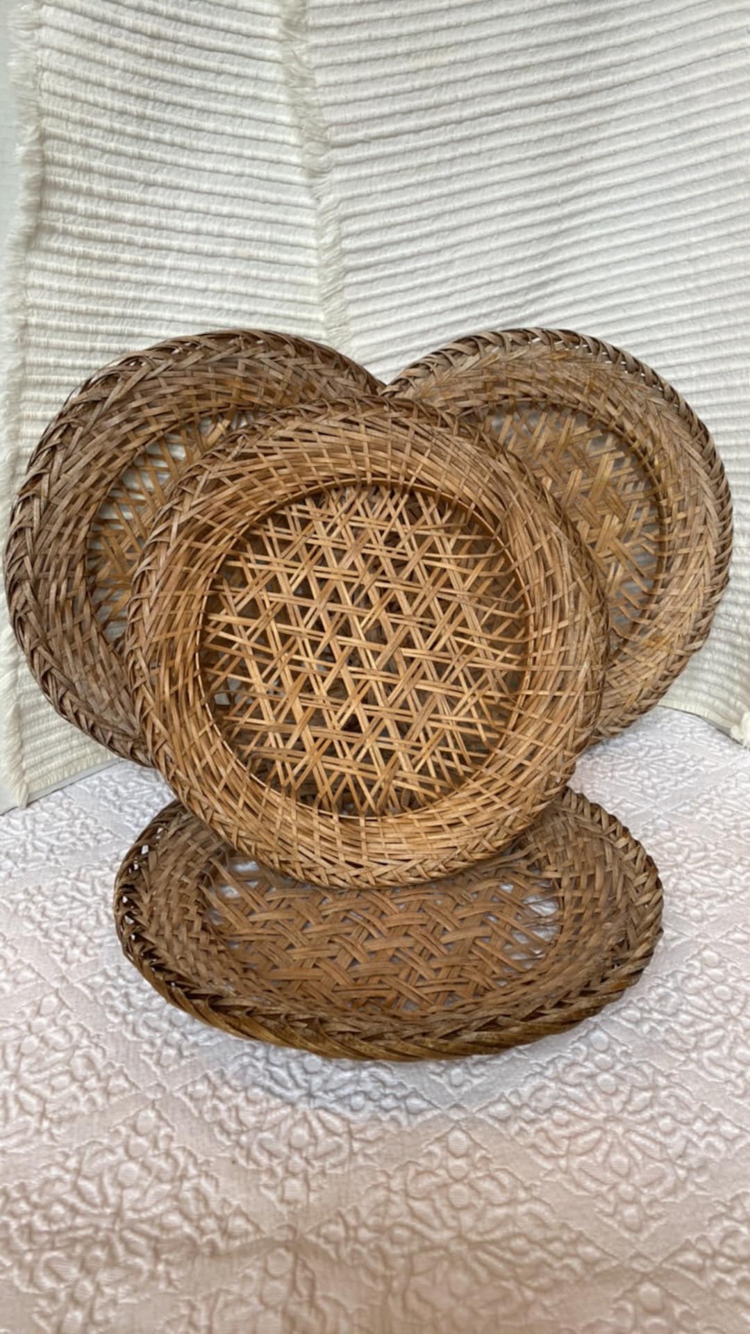 Vintage Woven Rattan Dinner Plate Chargers - Set of 4 / Basket / Wall ...