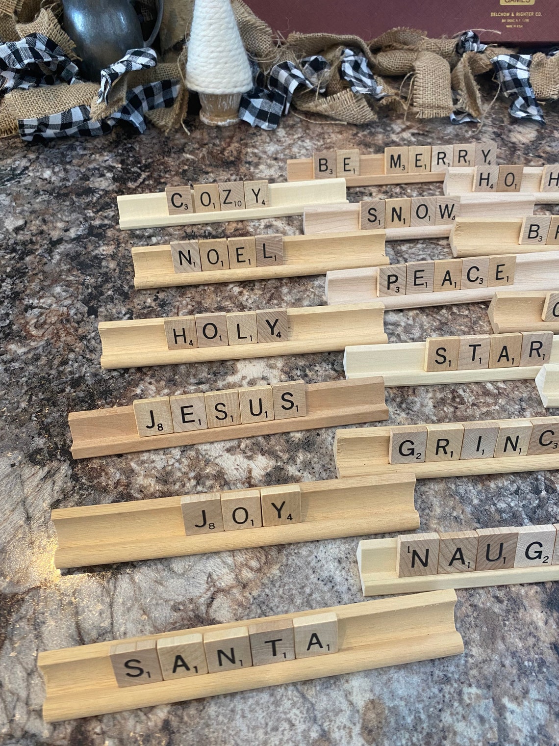 Vintage Wood Holiday Scrabble Tiles/ Christmas Scrabble Tile Decor ...