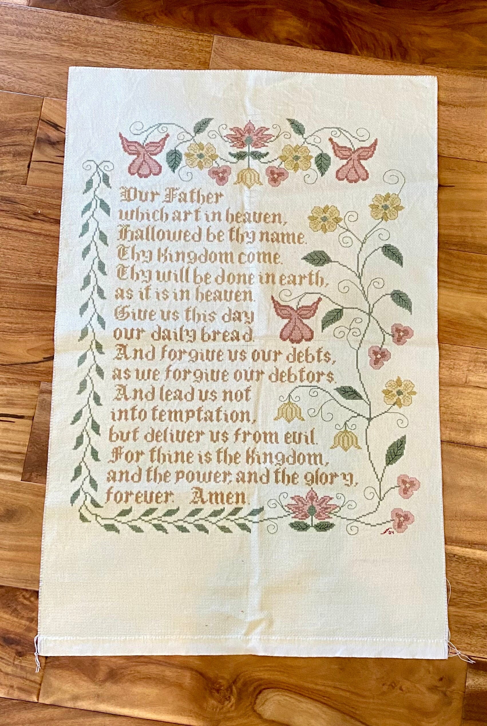 The LORDS PRAYER Large Completed Handcrafted Needlepoint Wall Art, Our Father, Religious Sampler ...