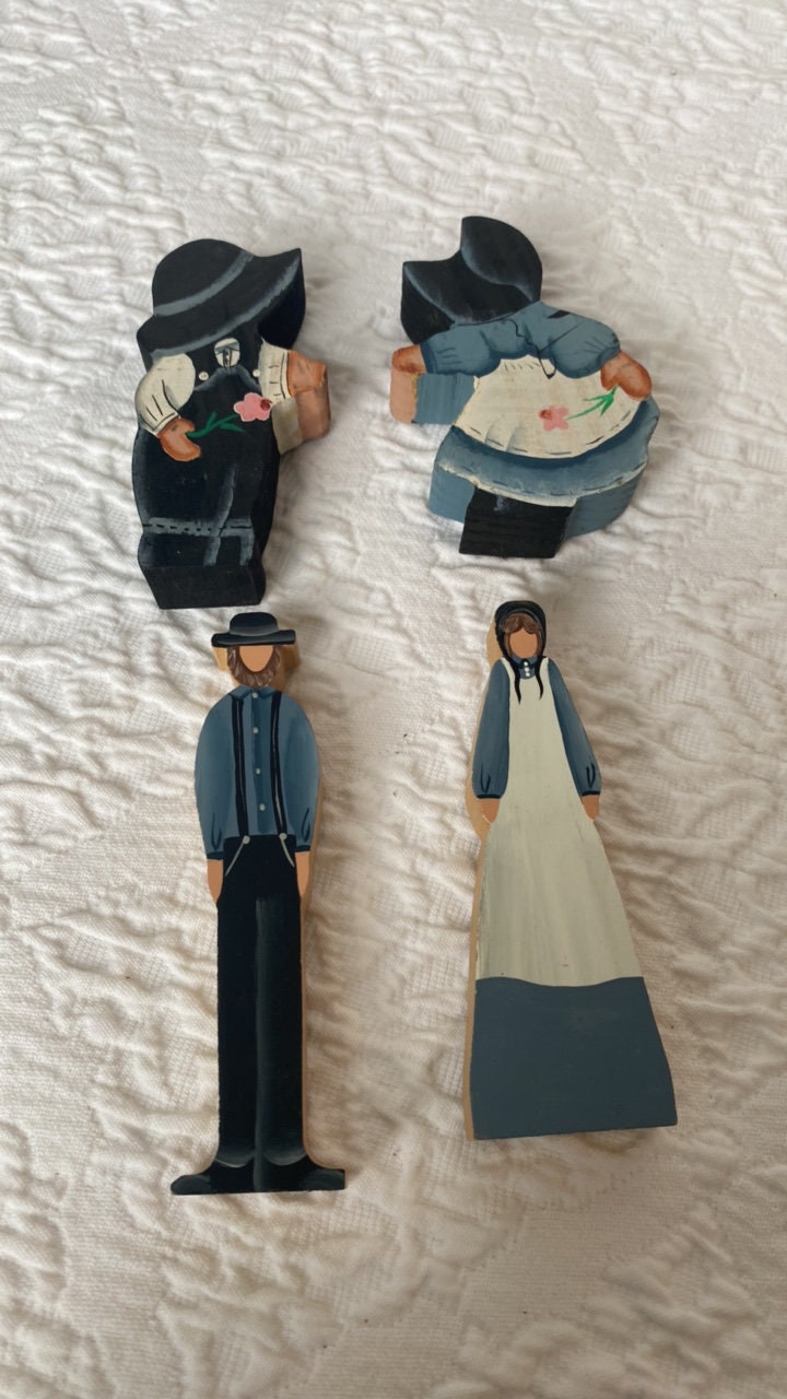 Vintage 16 Piece Amish Wood Handcrafted & Painted Folkart Family ...