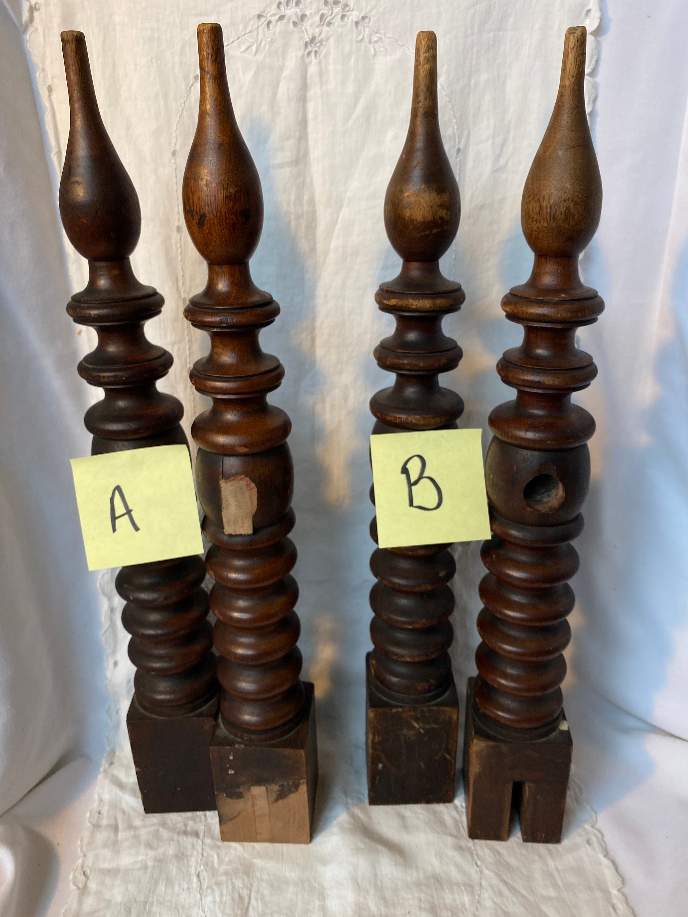 Pair (2) 24" Wood Finials Post Antique Heirloom Bobbin Spindle Bed ...