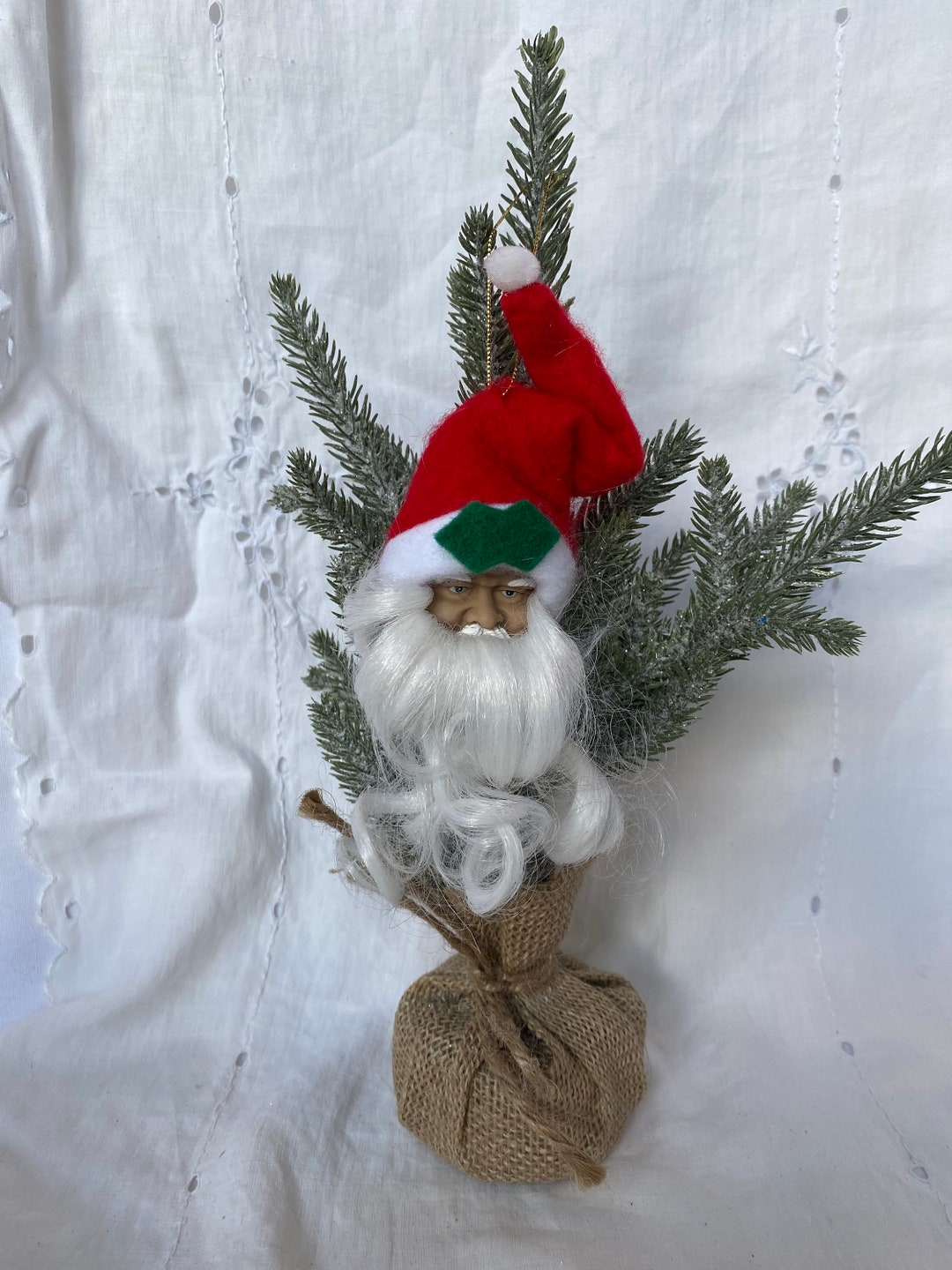 Vintage Santa Father Christmas Head Ornament, White Soft Beard, Plastic ...