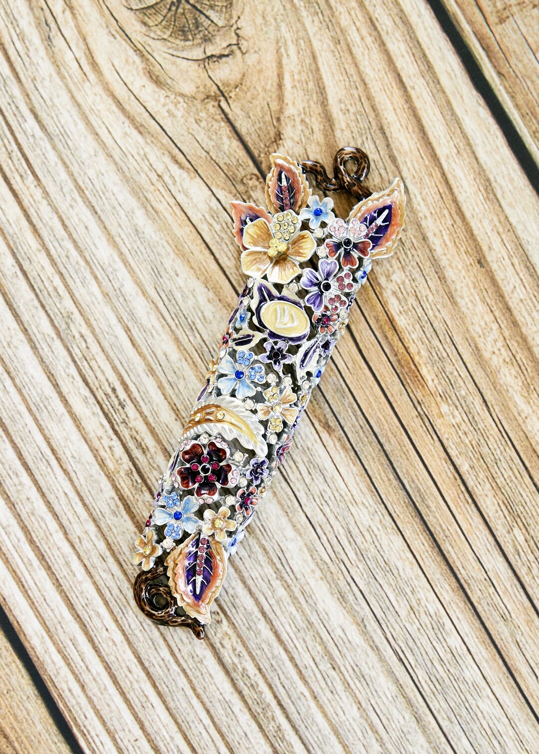 Creative Judaica Blossom Flowers MEZUZAH CASE 5” Hand Painted Enamel ...