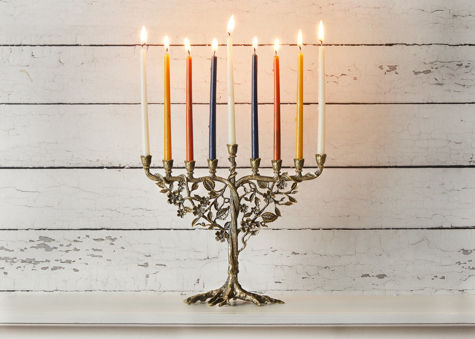Hanukkah Menorah Jewish Lamp Tree of Life Floral Designed for Chanukkah ...