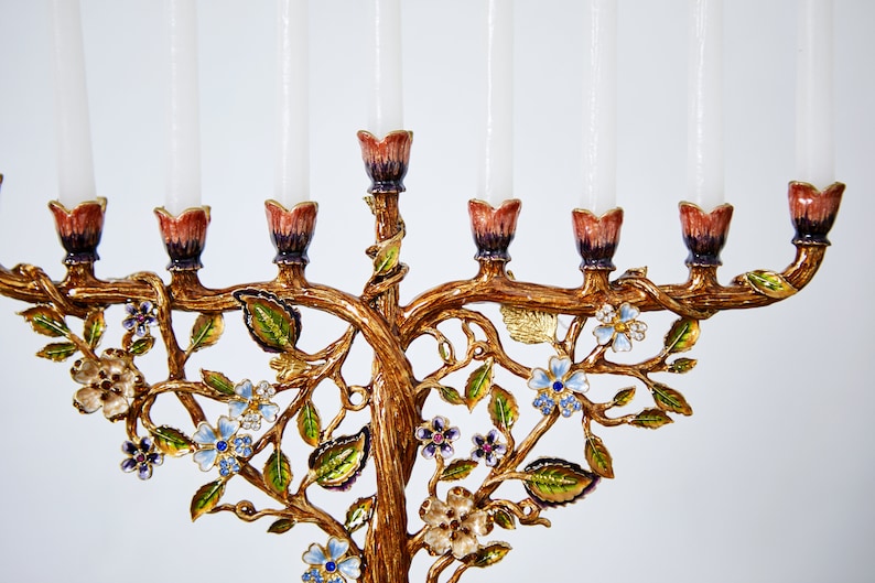Hanukkah Menorah Jewish Candle Holder. Flower On Vine Hand | Etsy