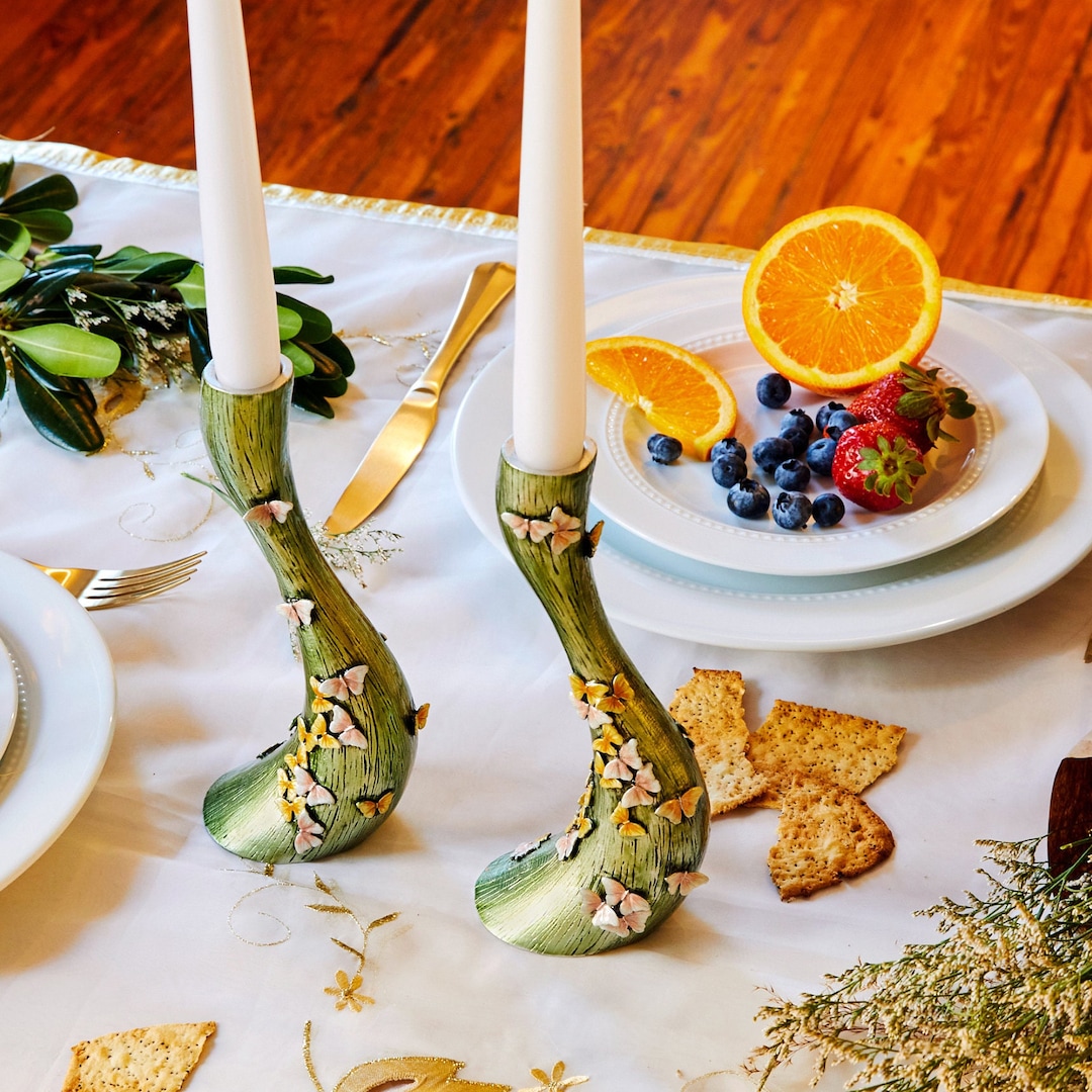 Shabbat Candle Holders Butterflies in Forest, Shabbat Set Jewish Home ...