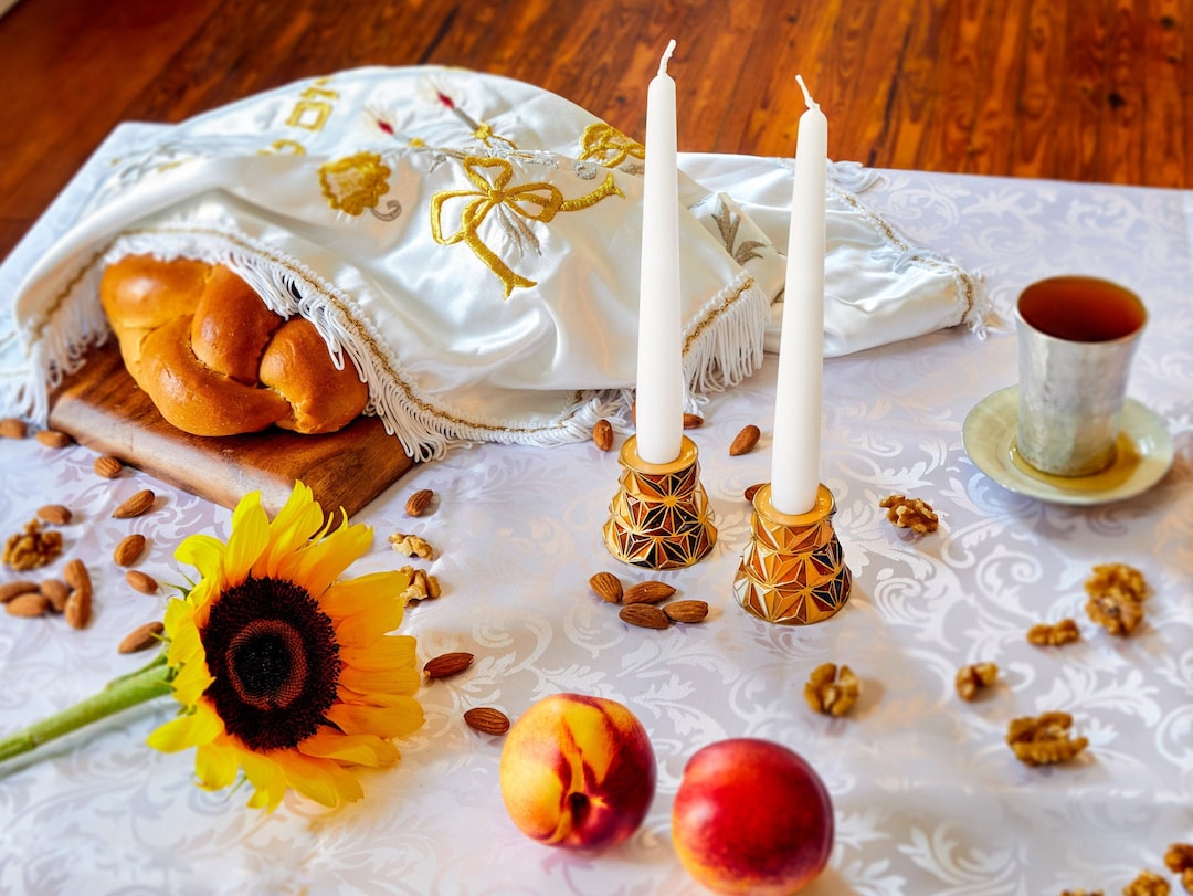 Abstract Jewish Shabbat Candle Holder Shabbat Set Double Sided Tea ...