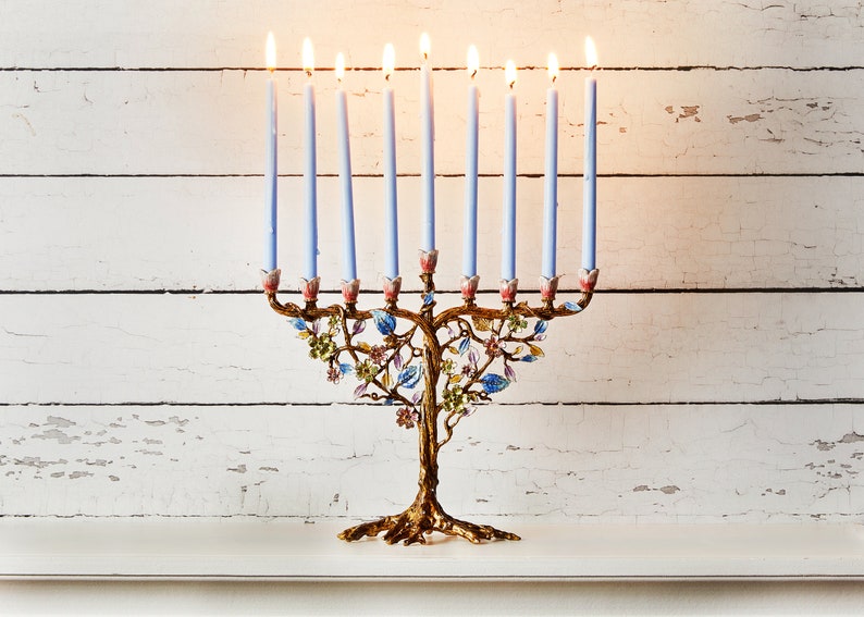 Jewish Hanukkah Menorah Tree of Life Floral Designed - Etsy
