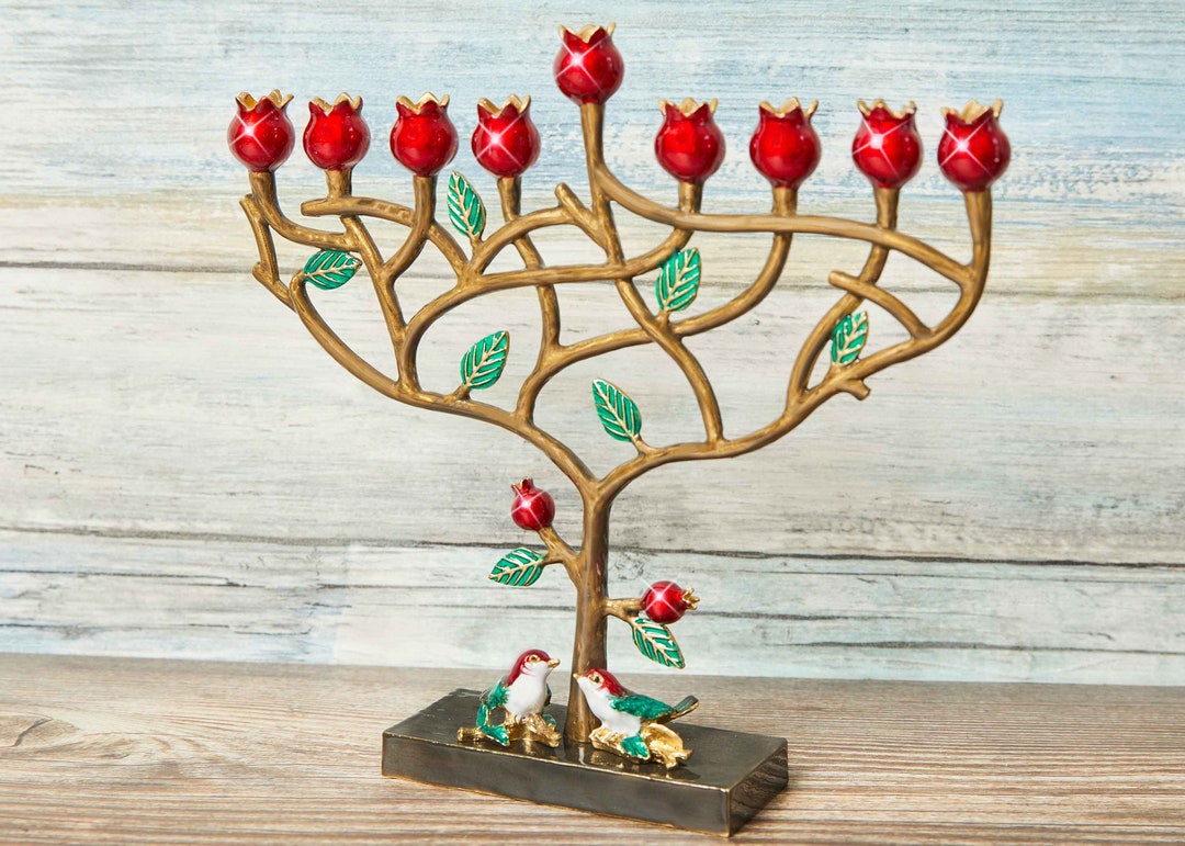Hanukkah Menorah Jewish Lamp Pomegranate Tree Designed for Chanukkah ...