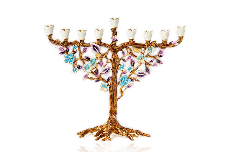 Jewish Hanukkah Menorah Tree of Life Floral Designed ꧂ - Etsy