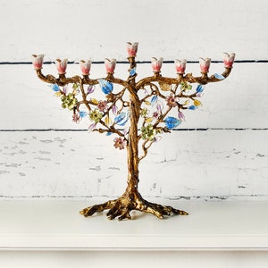 Jewish Hanukkah Menorah Tree of Life Floral Designed ꧂ - Etsy