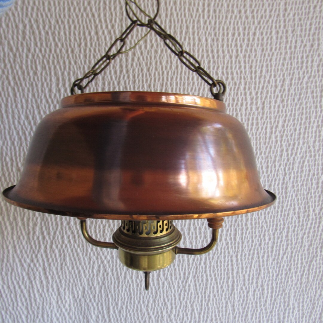Copper Light Fixture Globe Original 60's Wired Patina MCM Kitchen Cabin ...
