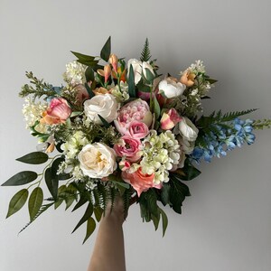 Spring Colors Delphiniums Wedding Spring Bridal Bouquet Pink Peach ...