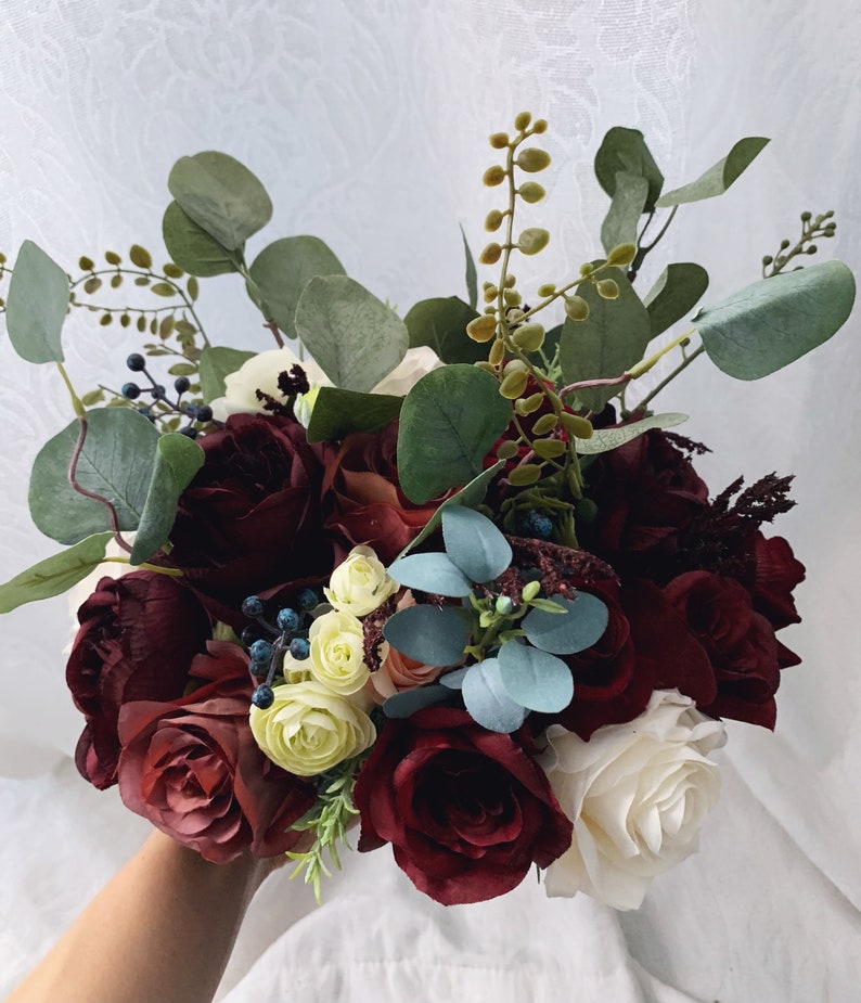 Wedding Bouquet Burgundy Eucalyptus Wedding Maroon Bouquet | Etsy