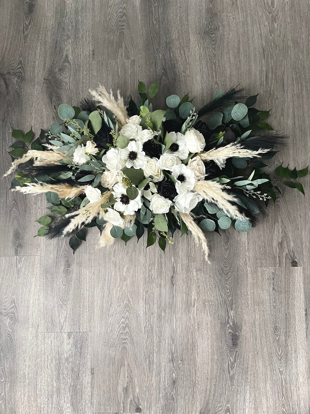 White and Black Anemones Pampas Wedding Arch Arrangement Arbor Ties ...