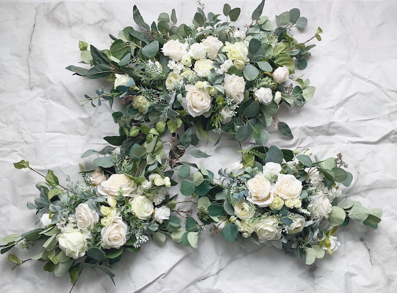 Set of 3 Floor Arch Free Standing Arch Arrangement Aisle Flowers White ...