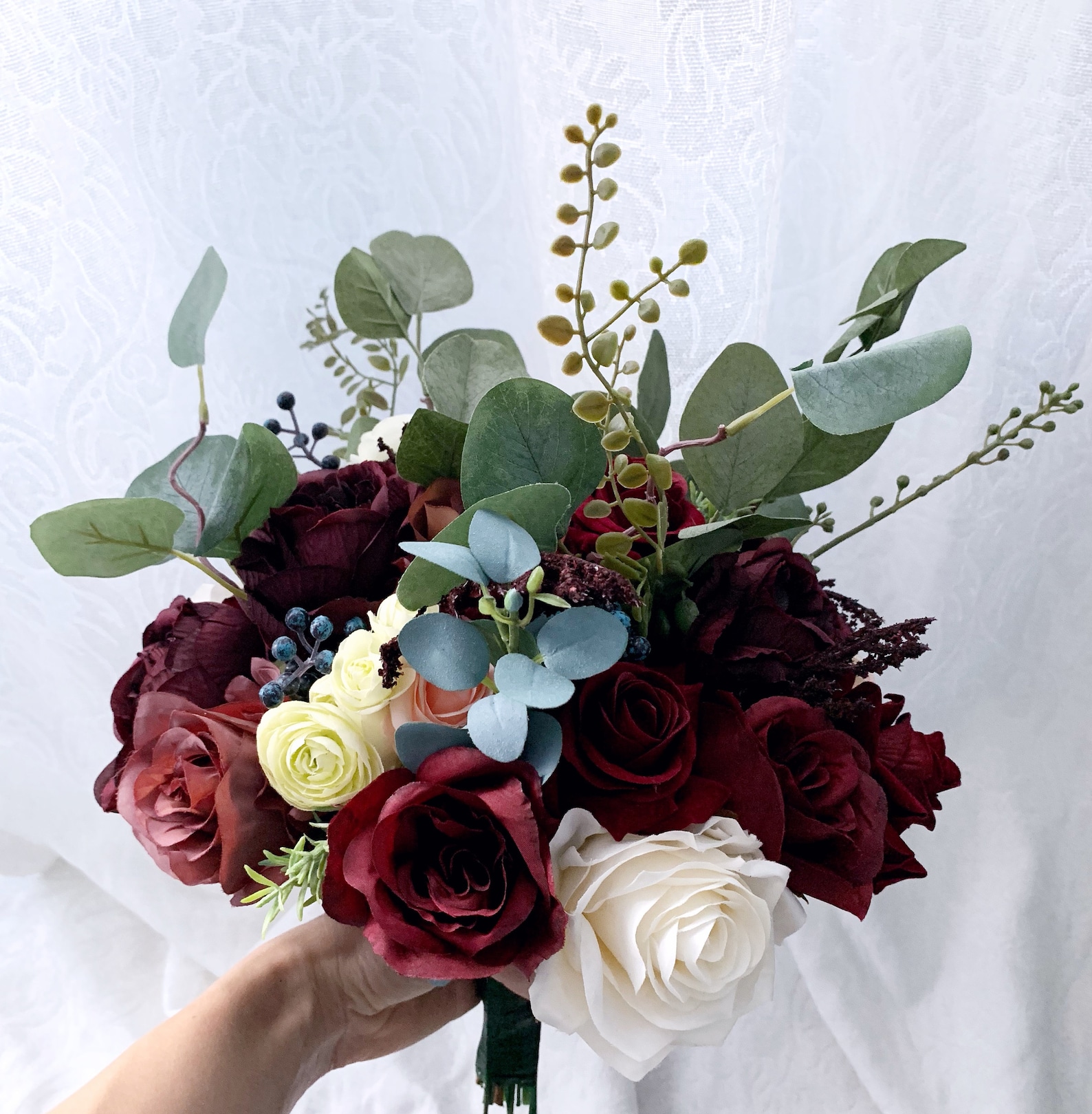 Wedding Bouquet Burgundy Eucalyptus Wedding Maroon Bouquet | Etsy
