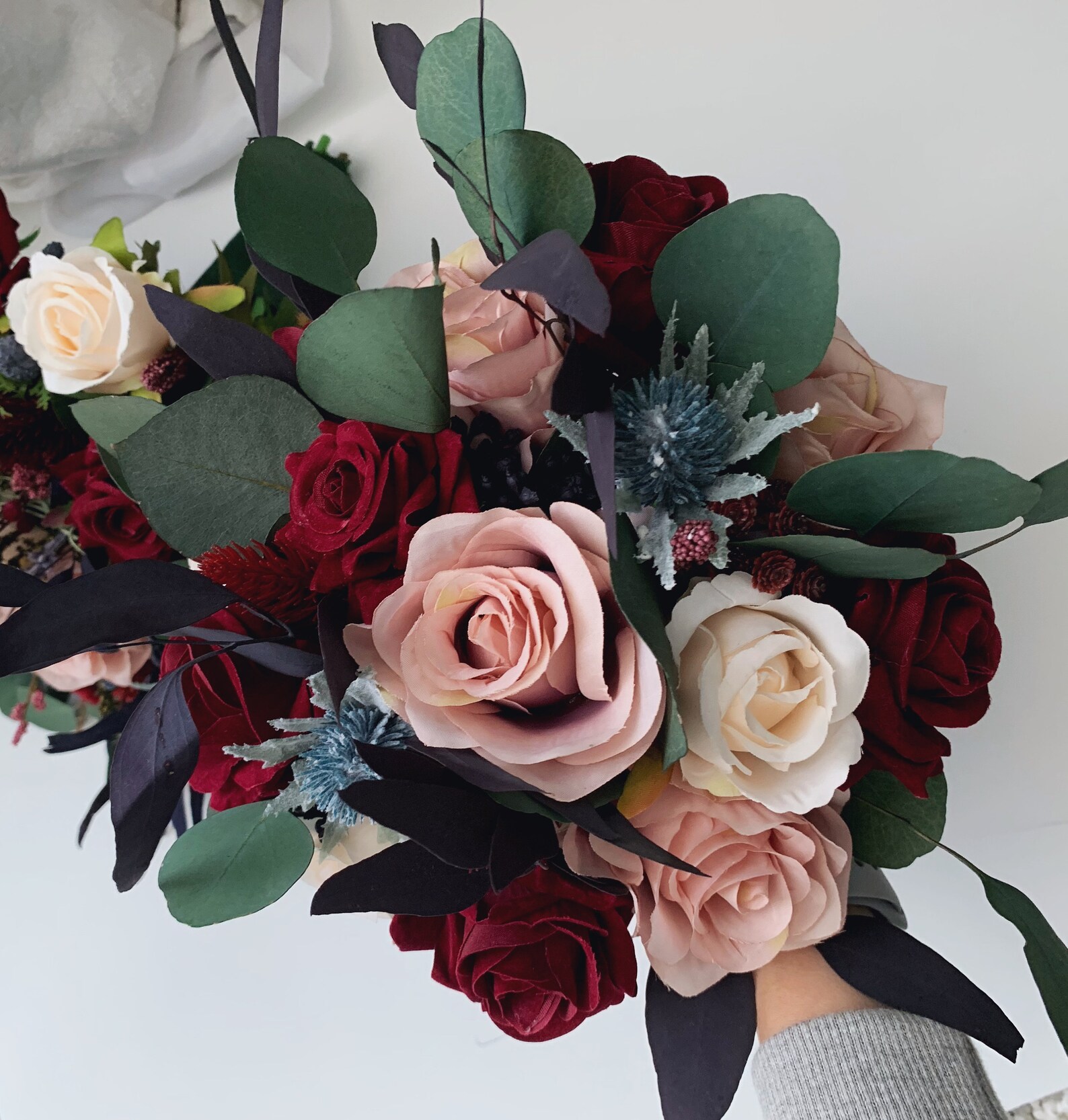 Boho Wedding Bouquet Burgundy Eucalyptus Wedding Maroon Bouquet Deep ...