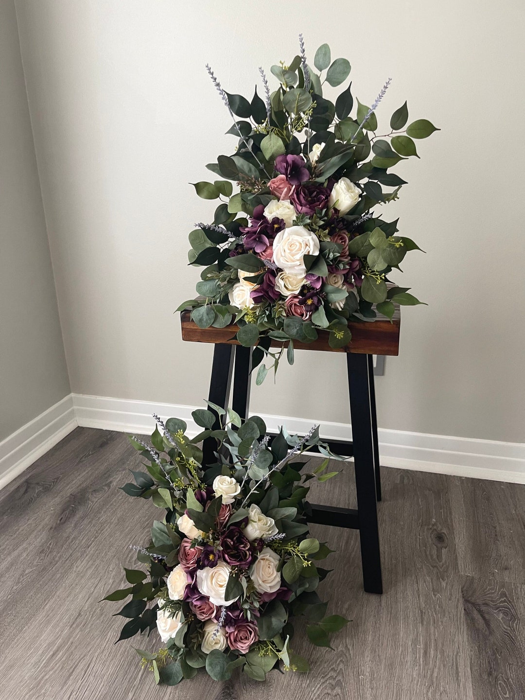 Set of 2 Aisle Flowers Deep Purple Floor Arch Arrangement Wedding Aisle ...