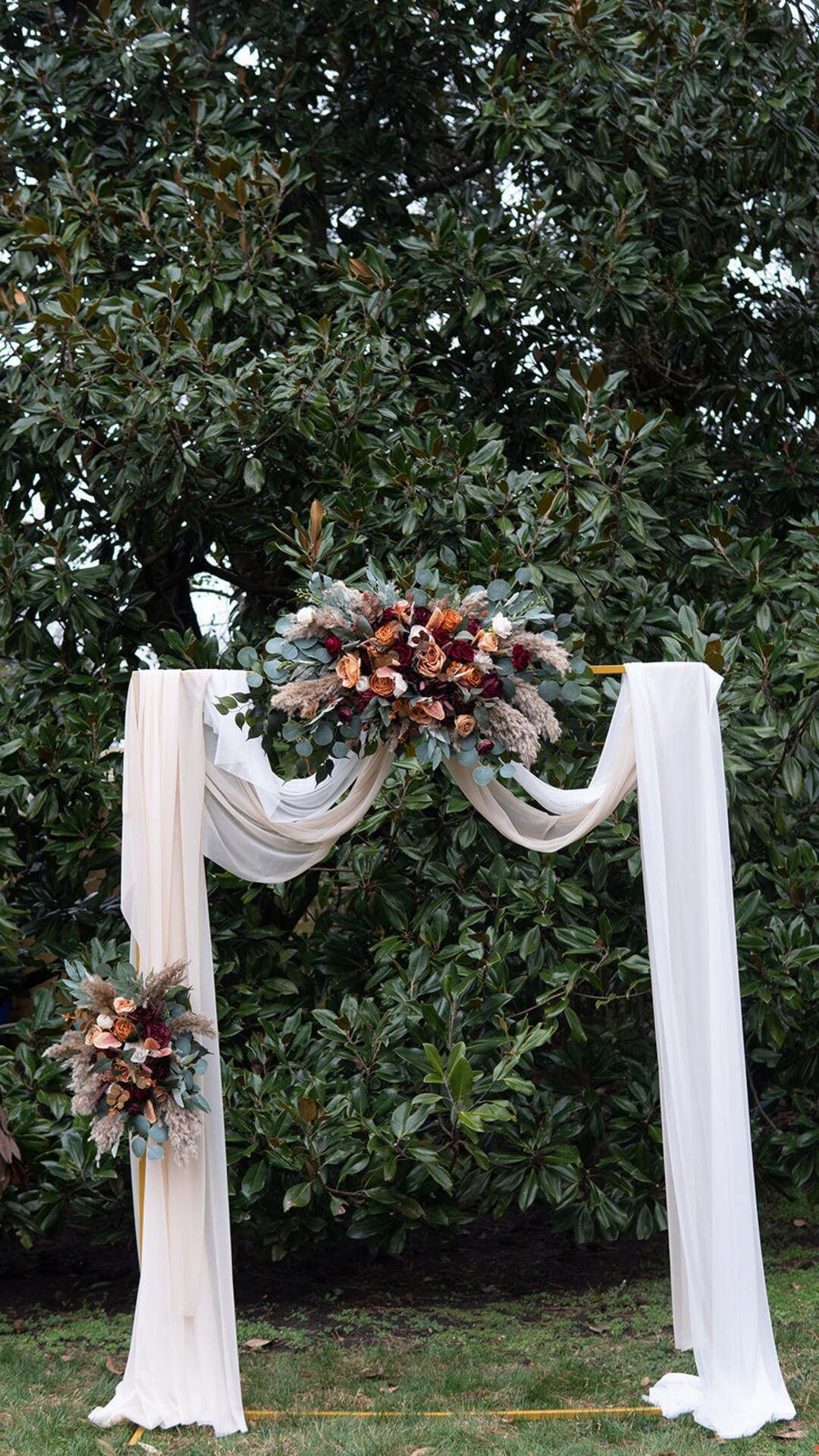 Burgundy Orange Rust Terracotta Pampas Boho Arch Wedding Arrangement ...