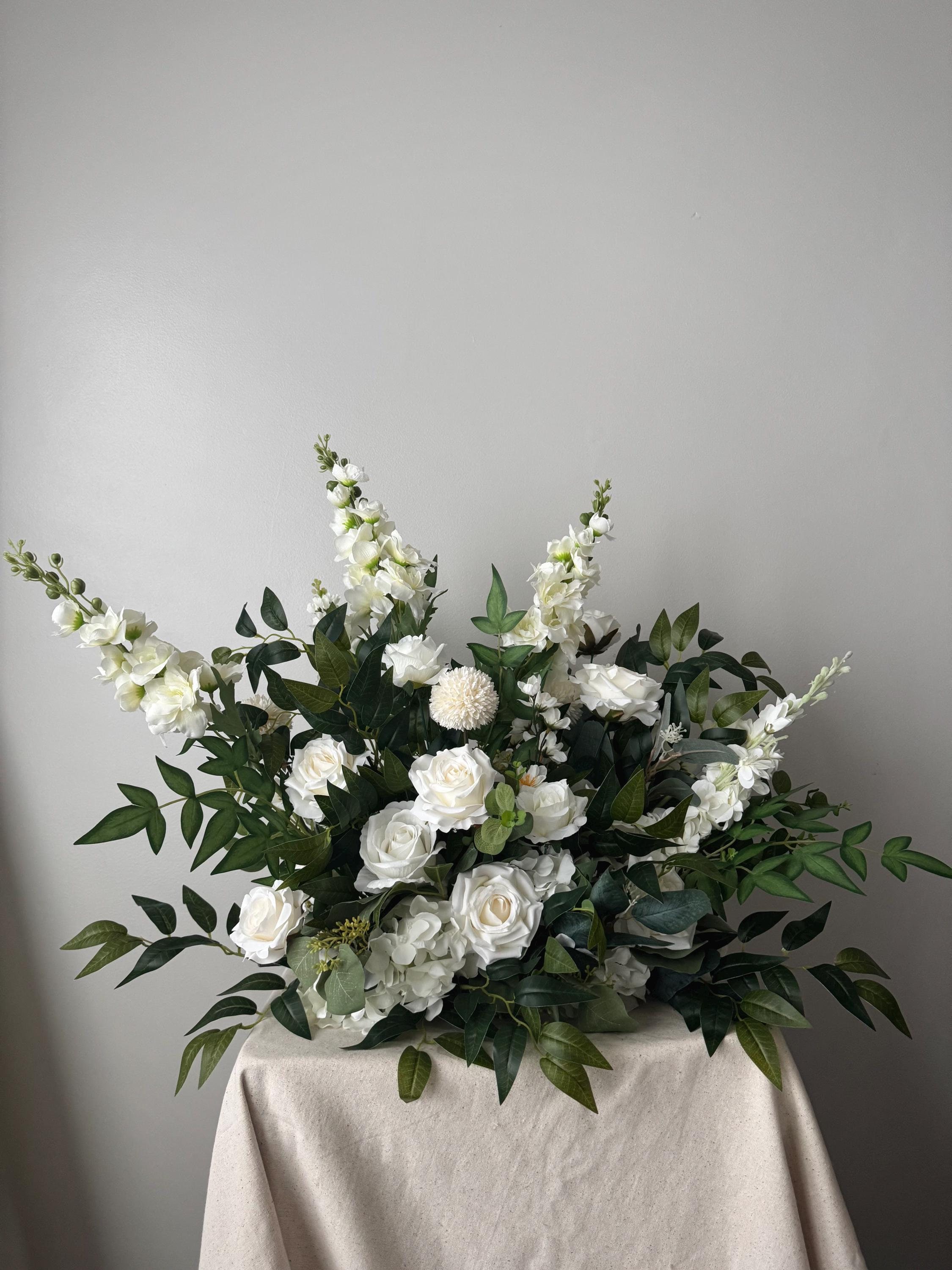Floor Arch Free Standing Arch Arrangement Aisle Flowers White and Green ...
